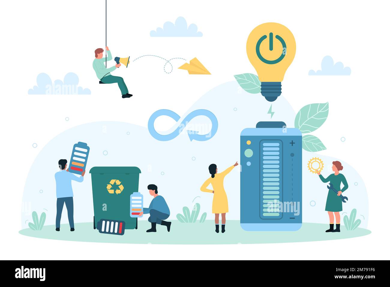 Green energy and renewable sources vector illustration. Cartoon tiny ...