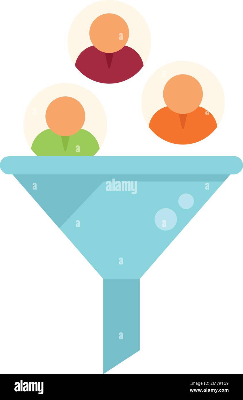 Client database funnel icon flat vector. Crm data. Account analysis ...