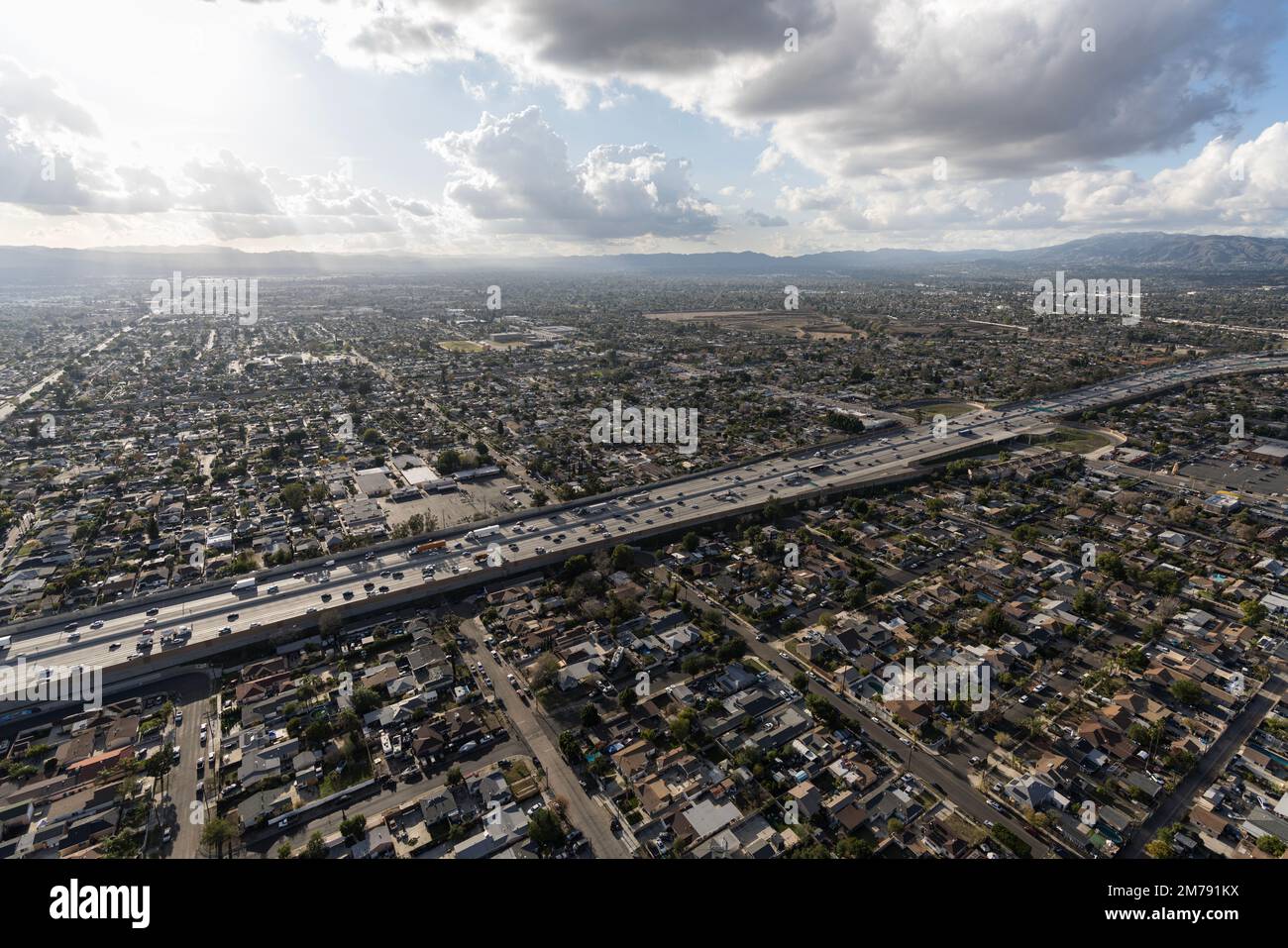 Aerial view of Arleta and Pacoima in the San Fernando Valley area of ...