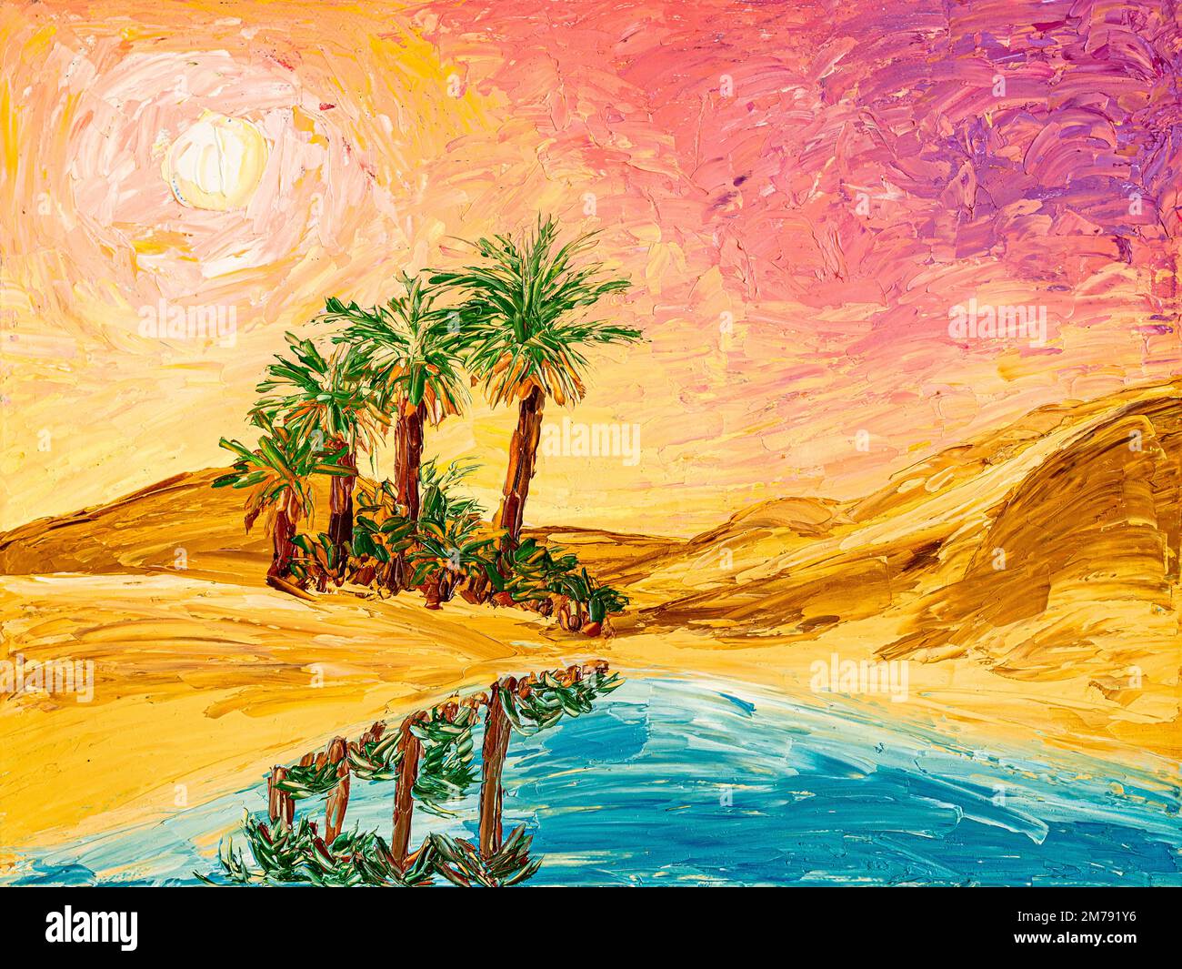Oasis in the Sahara desert oil painting Stock Photo - Alamy