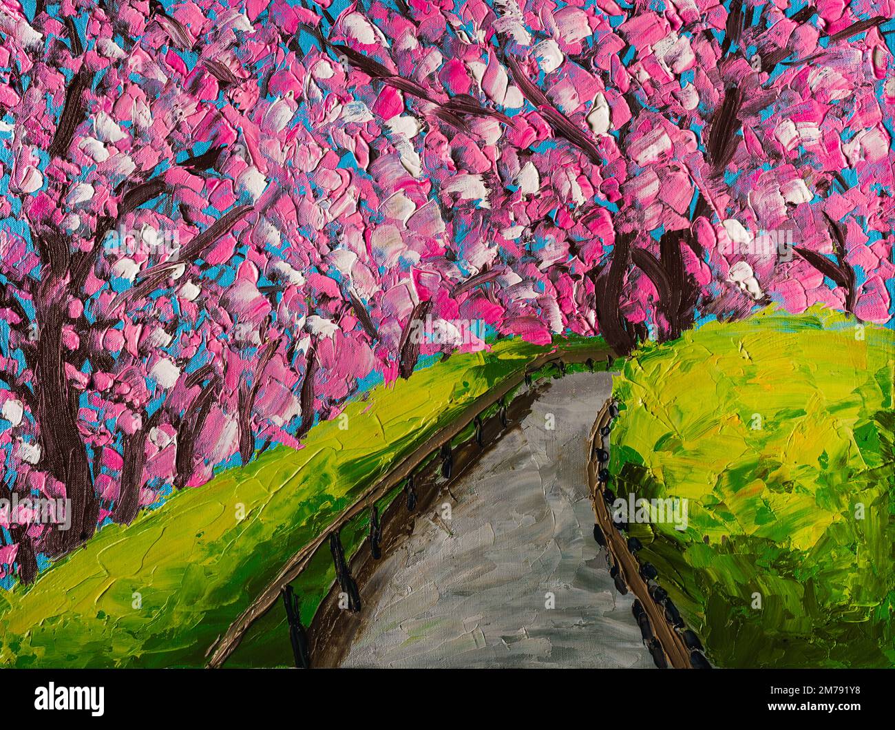 Cherry Trees Blossom, oil painting Stock Photo - Alamy