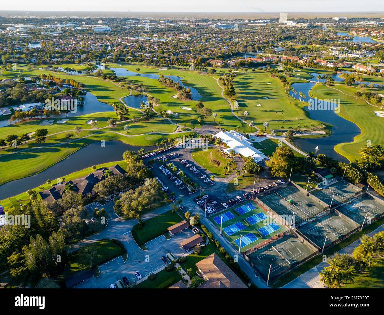 Plantation, FL, USA - January 6, 2022: Aerial photo of the Lago Mar ...