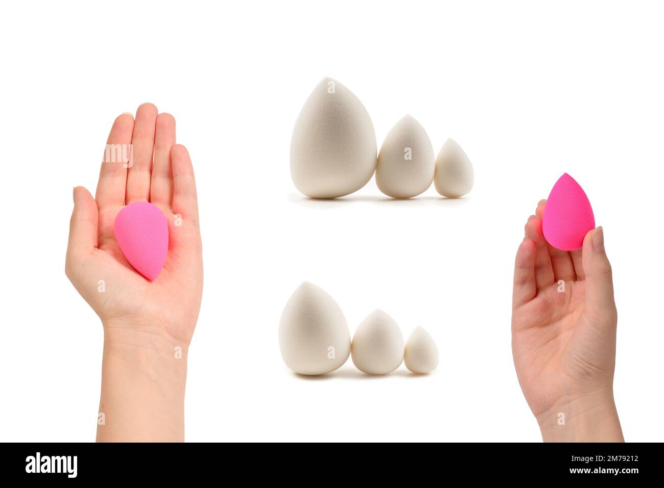 Woman hand holding pink beauty sponge isolated on white Stock Photo - Alamy