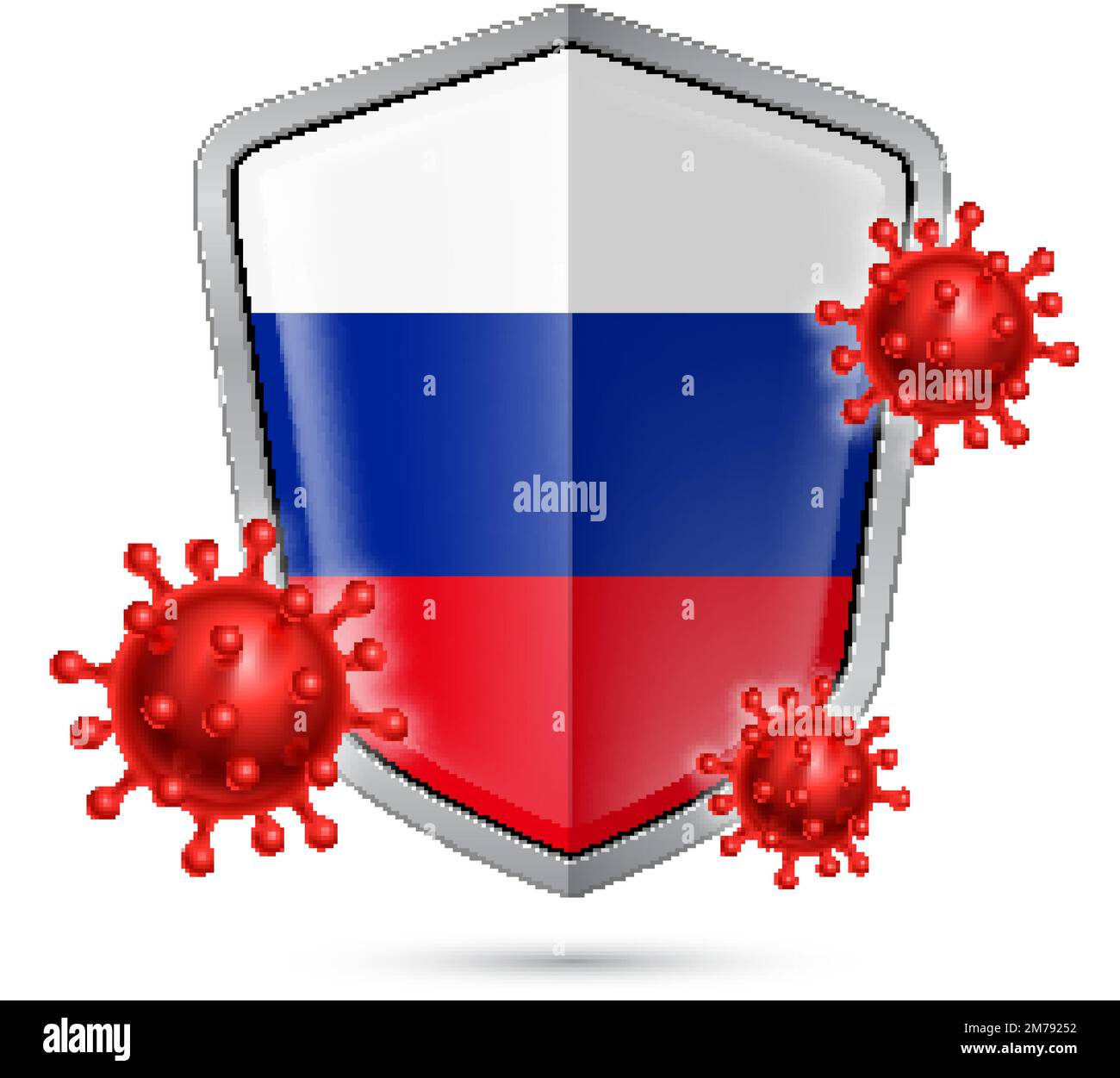 Flag of Russian Federation on Metal Shiny Shield Icon and Red Corona ...