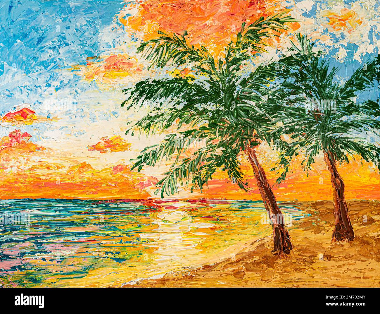 Sunset on the Miami beach oil painting Stock Photo - Alamy