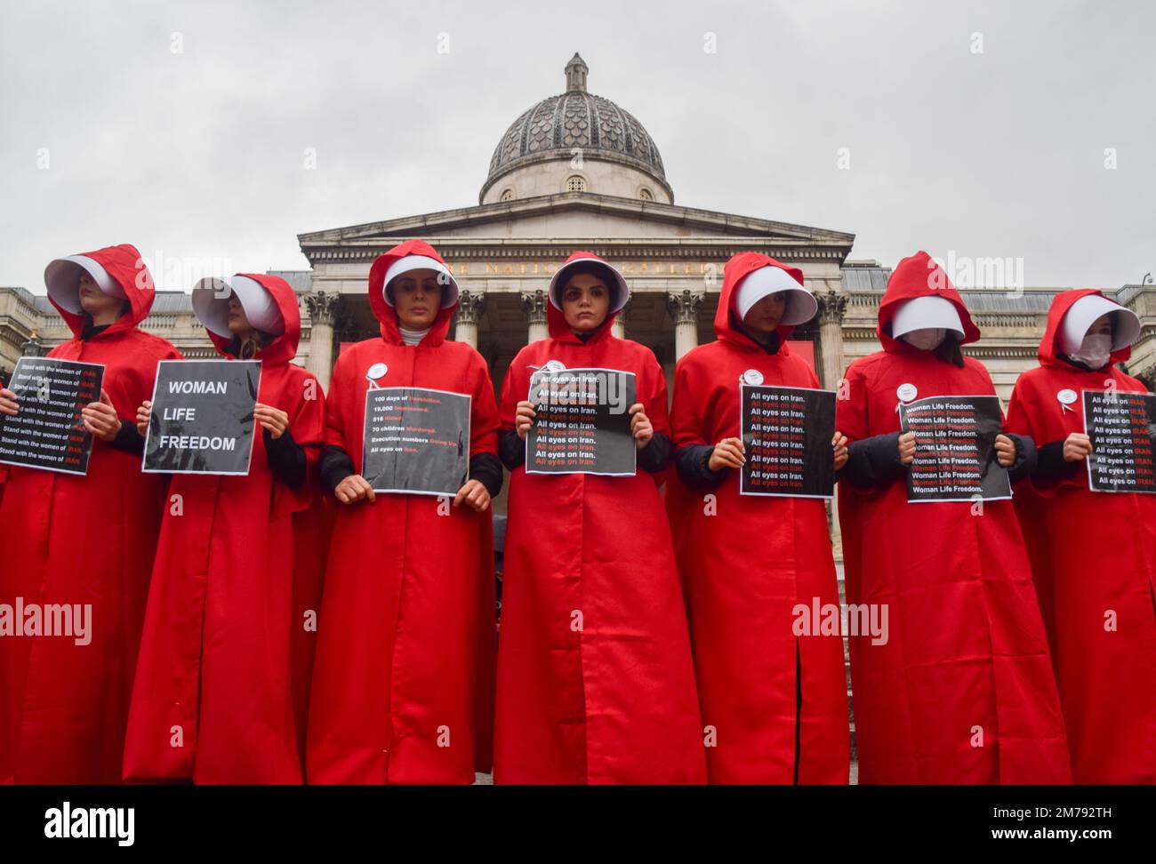 London, UK. 7th January 2023. Protesters in Trafalgar Square. Women ...