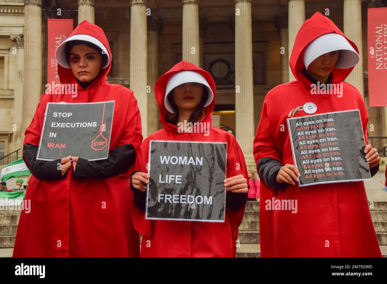 London, UK. 7th January 2023. Protesters in Trafalgar Square. Women ...