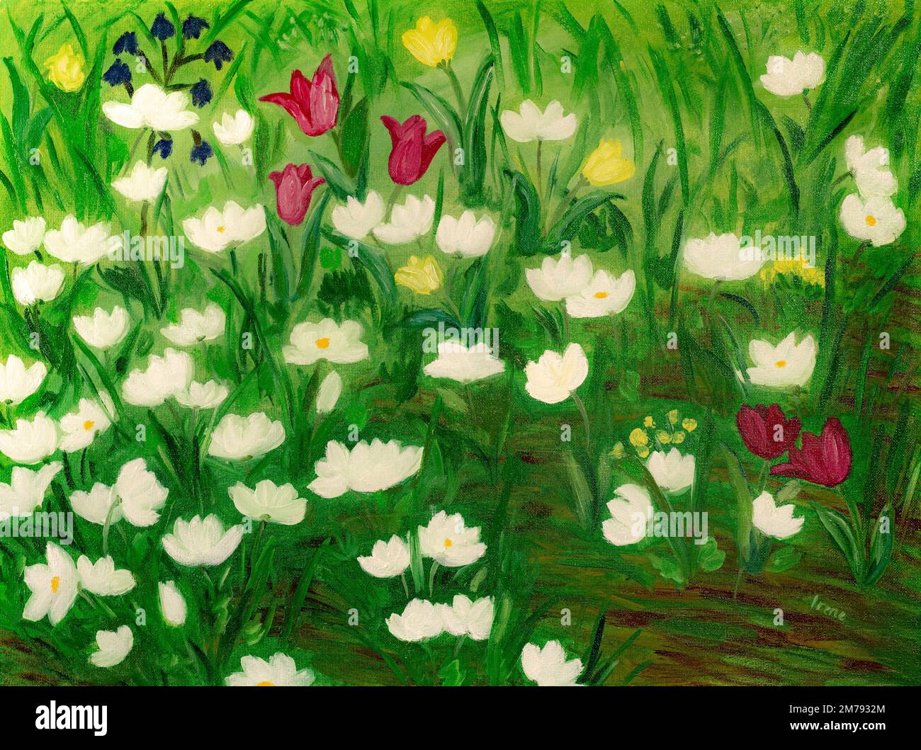 Spring garden flowers, oil painting on canvas Stock Photo - Alamy