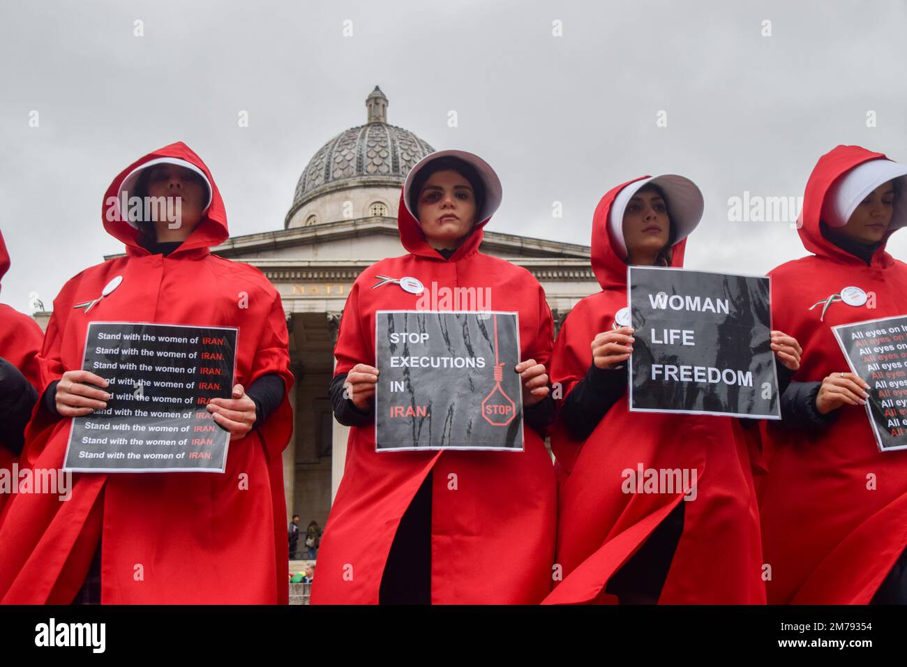 London, UK. 7th January 2023. Protesters in Trafalgar Square. Women ...