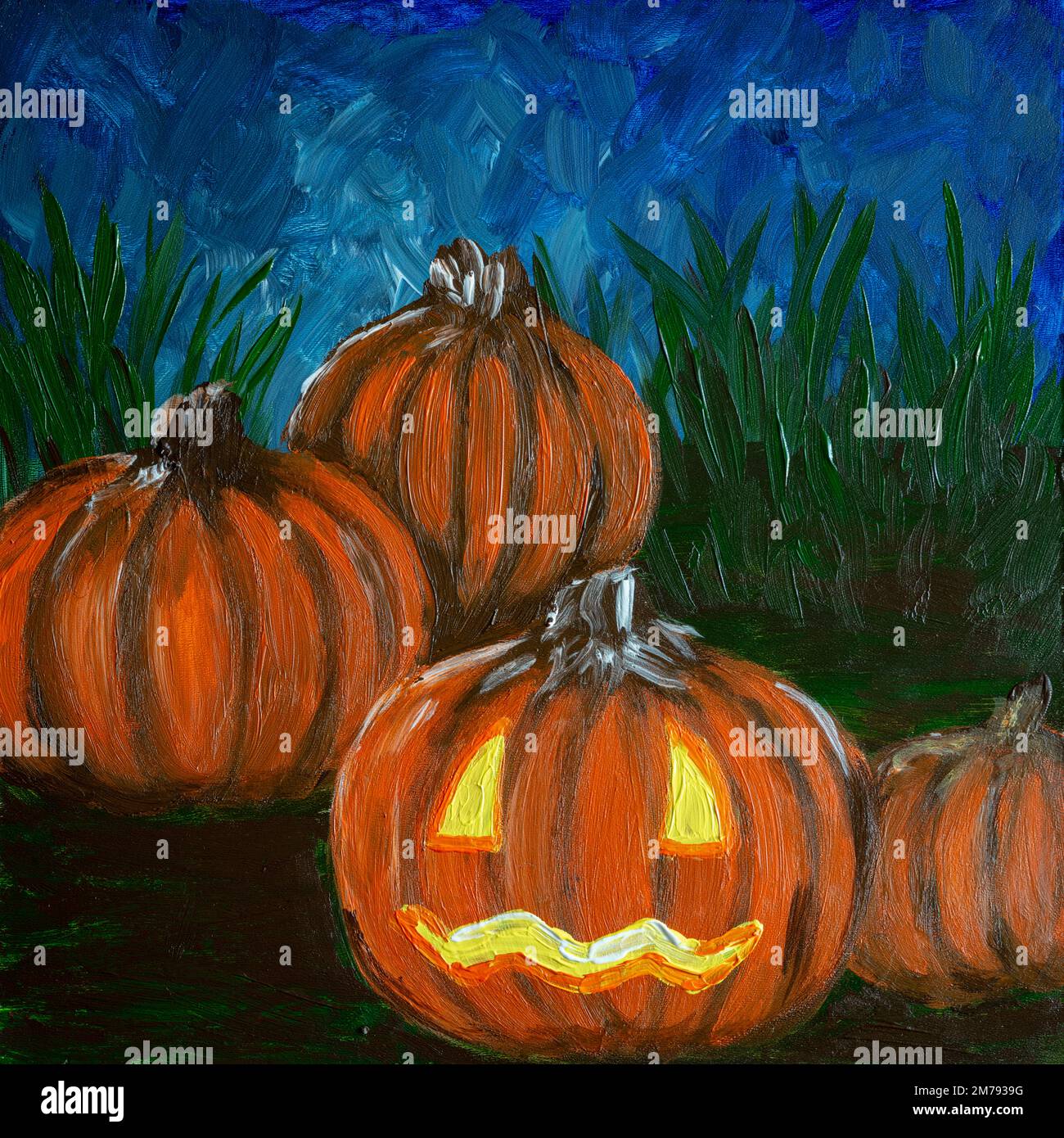 Halloween horror pumpkins, acrylic painting Stock Photo - Alamy