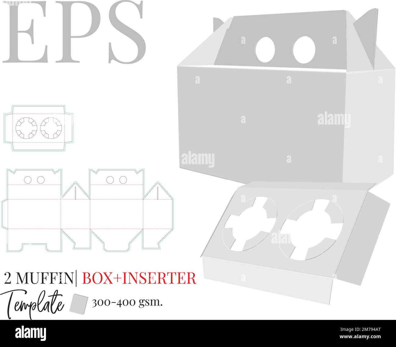 Muffin box die cut template with inserter inside, vector. White clear ...