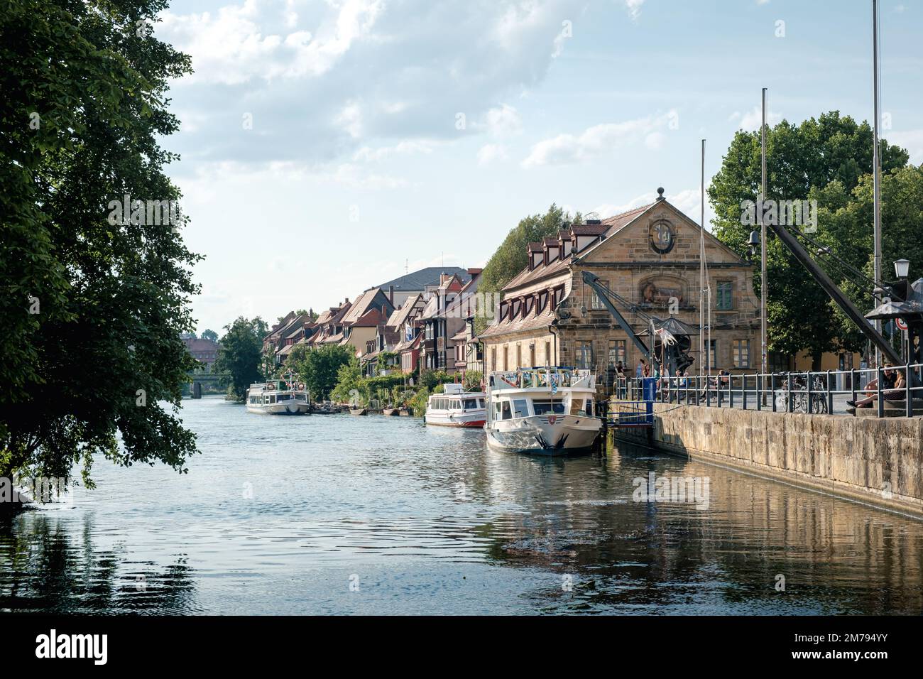 View to city center of the city Bamberg with river Regnitz, half ...