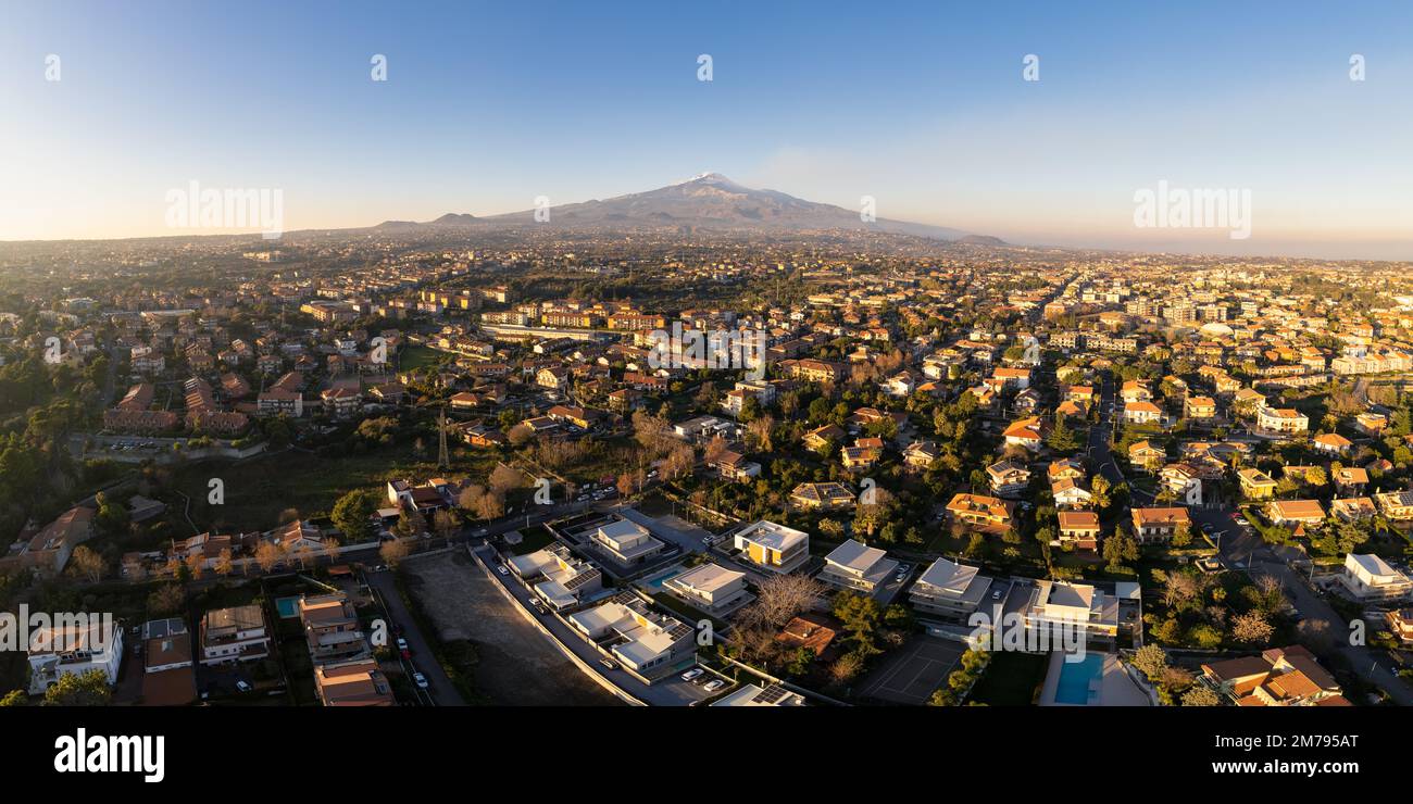 Aerial view - Mount Etna Volcano and Catania city, Sicily island, Italy ...