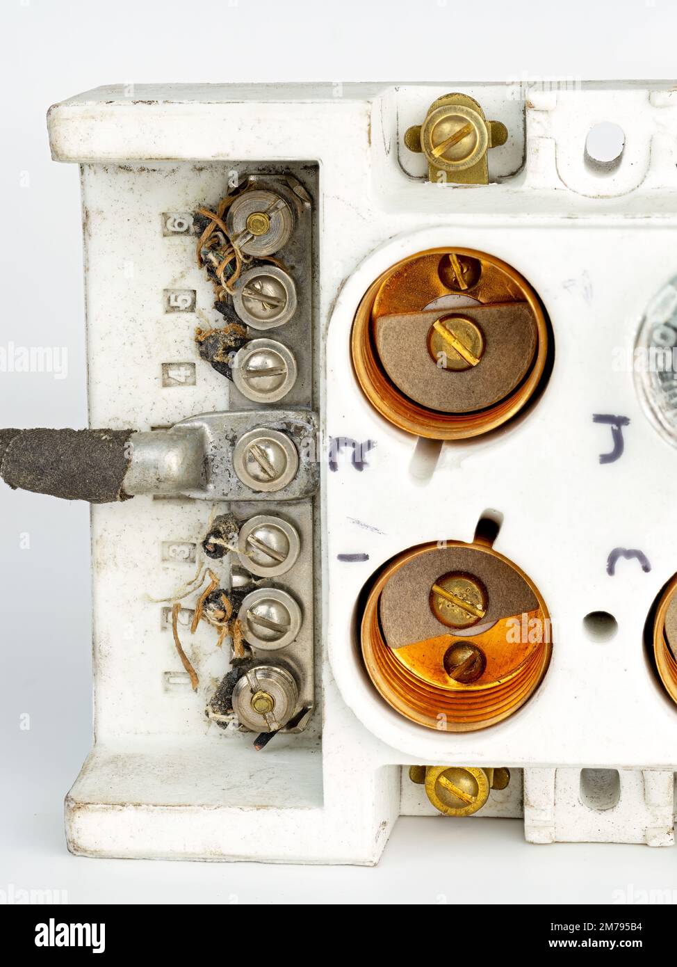 Outdated antique fuse box with empty sockets Stock Photo - Alamy