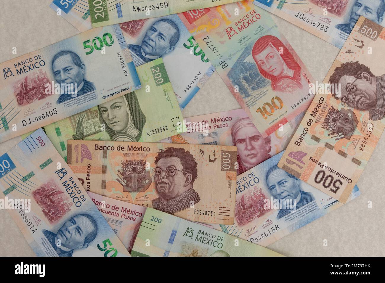 Background of Mexican pesos bills of different denominations Stock ...