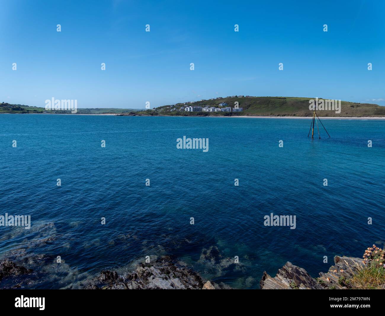 Picturesque waters of the Atlantic Ocean under a cloudless clear sky ...