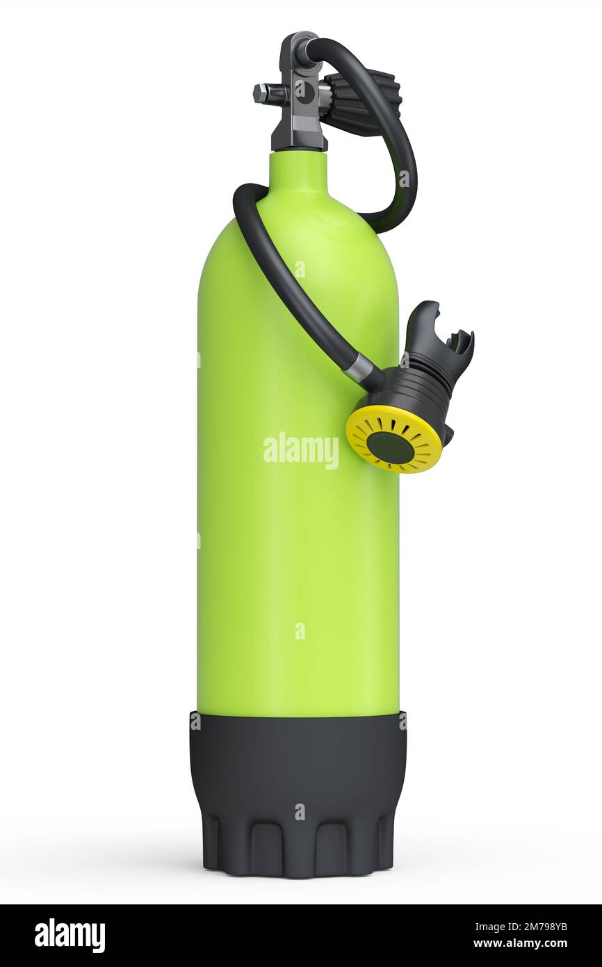 Green diving tank full oxygen for snorkeling isolated on a white ...