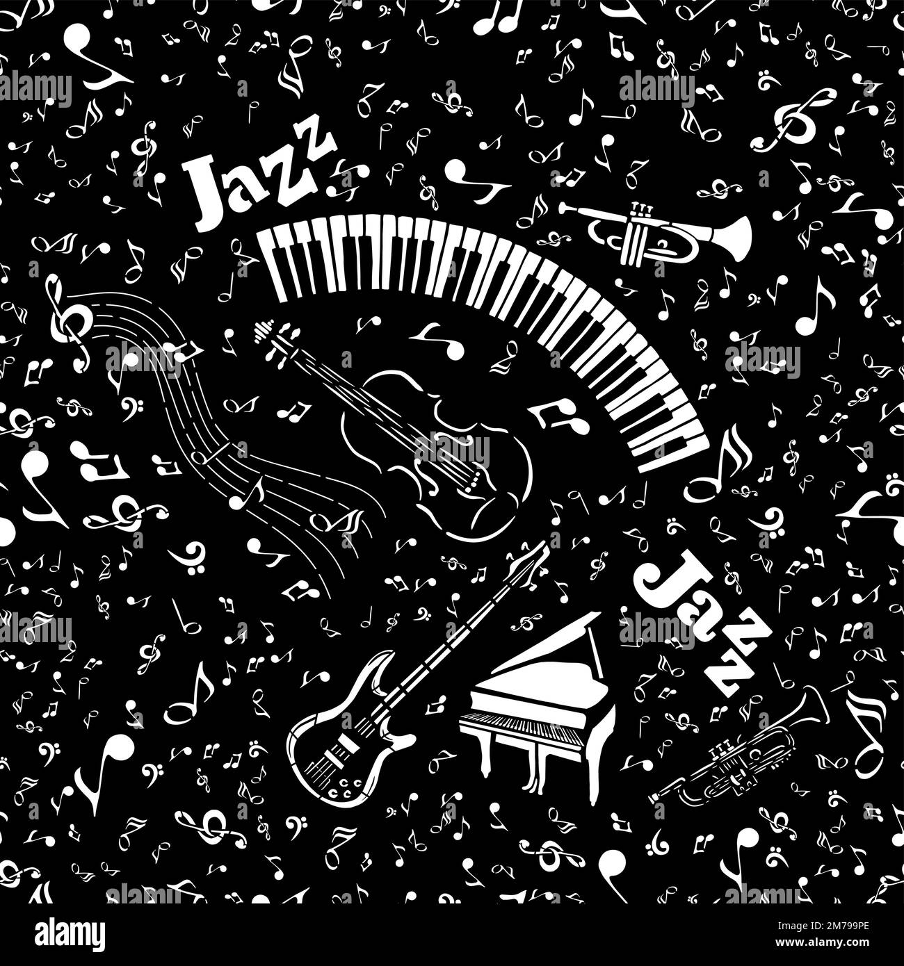 Microphone music notes outline Black and White Stock Photos & Images ...