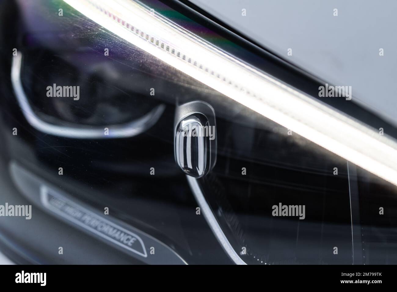 MOSCOW, RUSSIA - FEBRUARY 02, 2022. Mercedes-Benz headlight lamp. LED ...