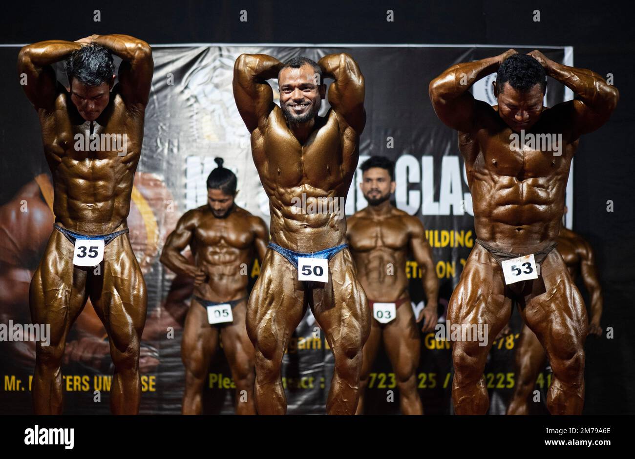 GUWAHATI, INDIA - JANUARY 7: Contestants pose onstage during a mens ...