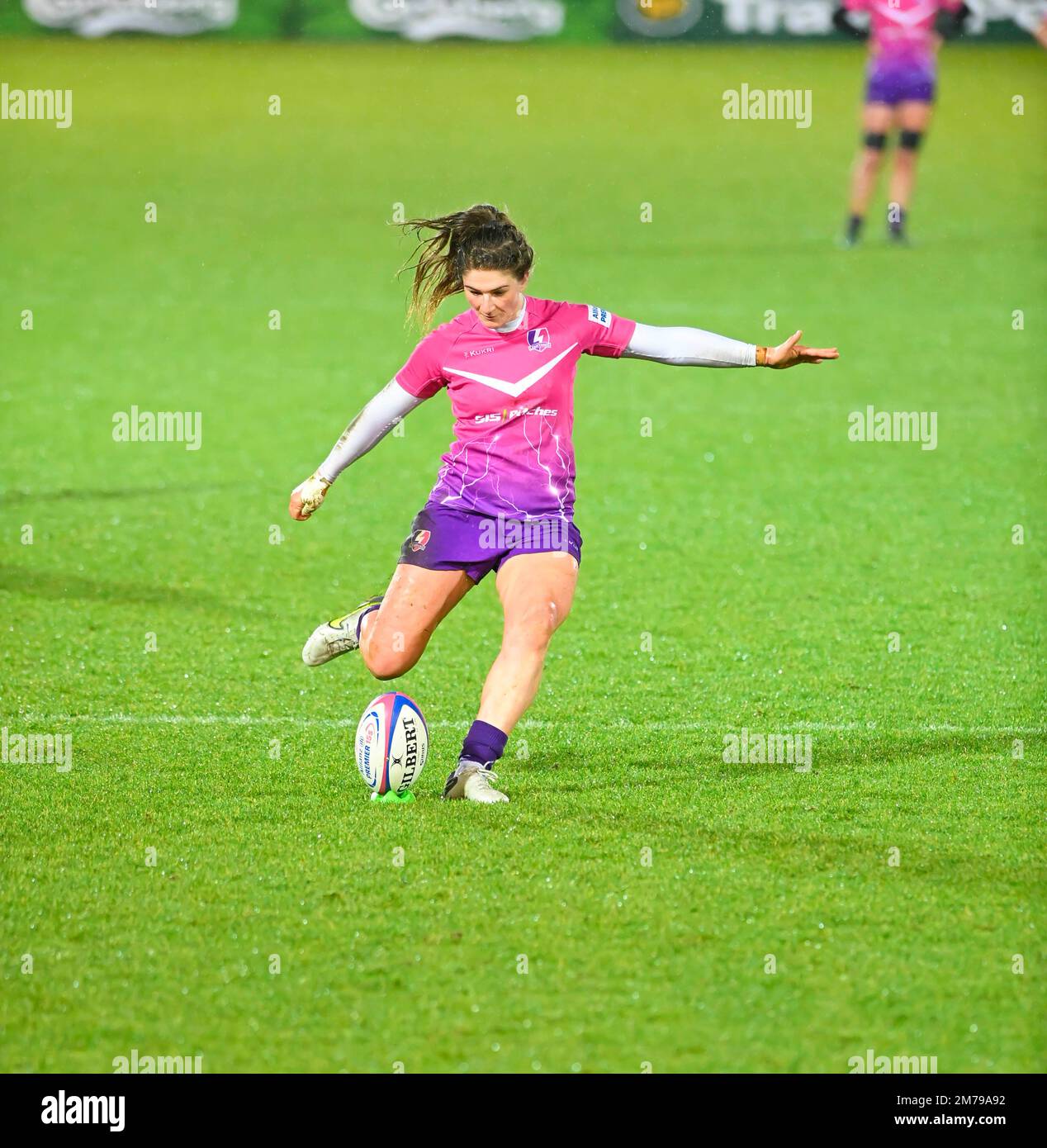 NORTHAMPTON, ENGLAND : Helen Nelson of Loughborough Lightning takes a ...