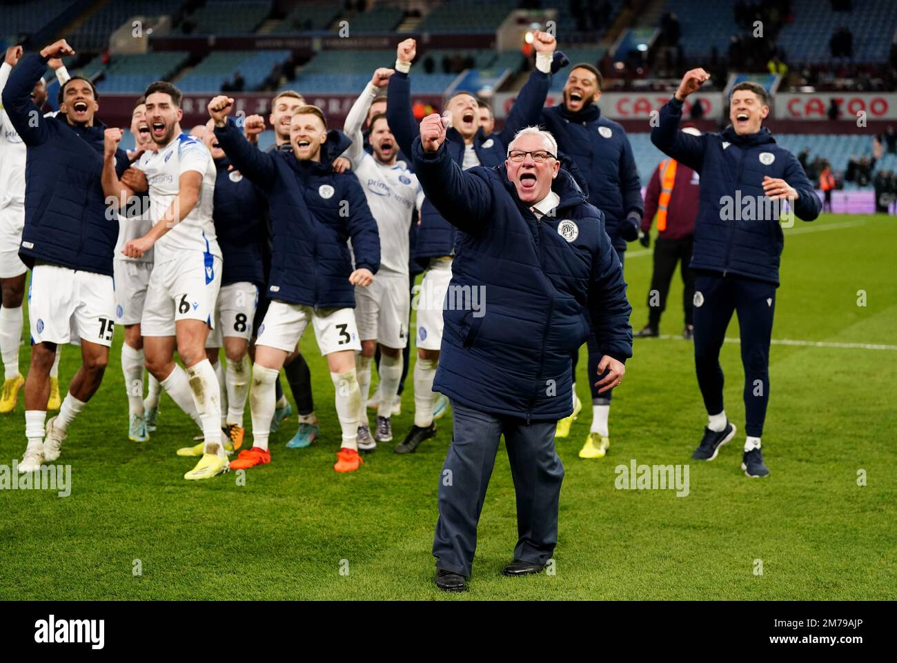 Stevenage manager Steve Evans and the team celebrate the win after the ...