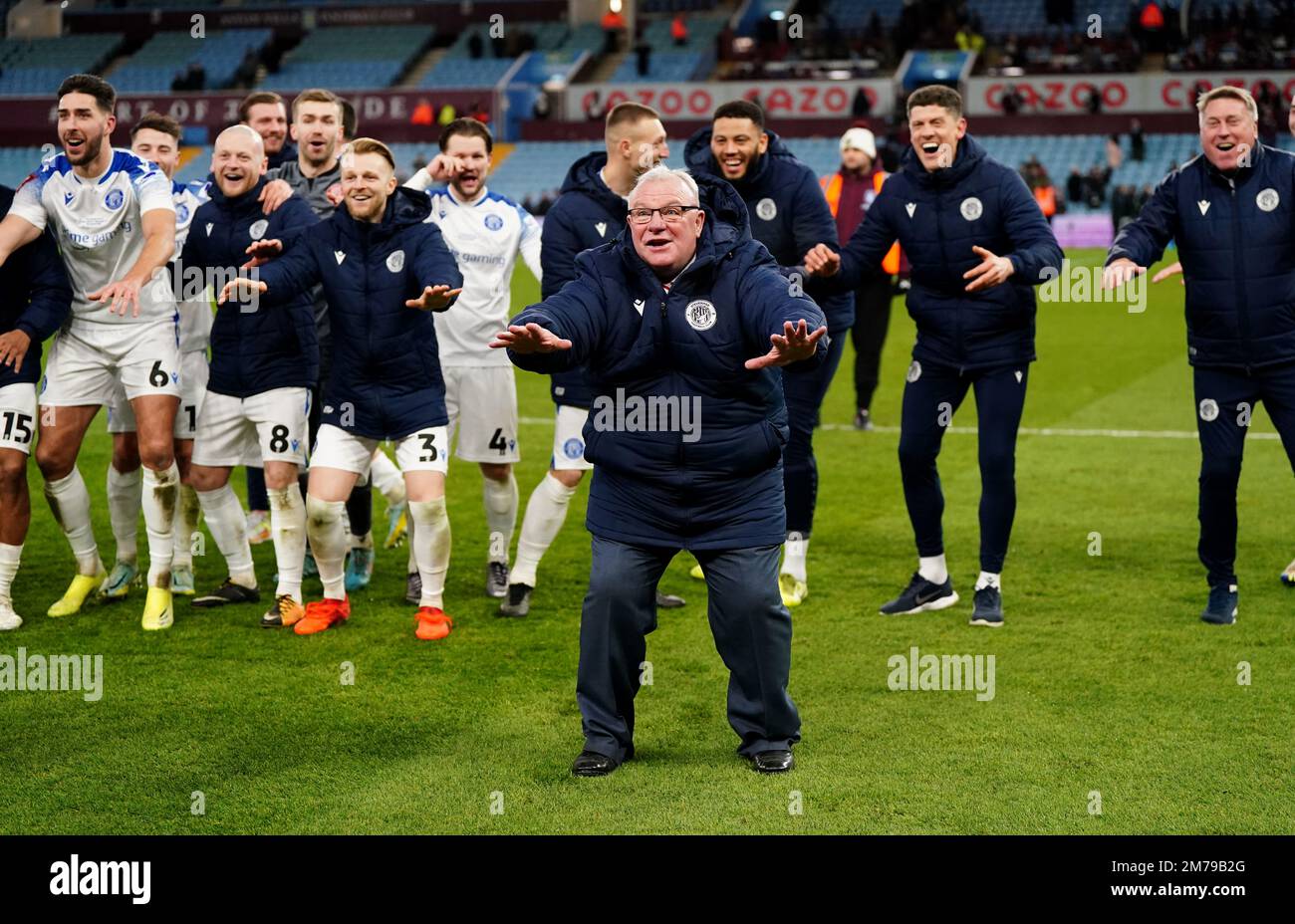 Stevenage manager Steve Evans and the team celebrate the win after the ...