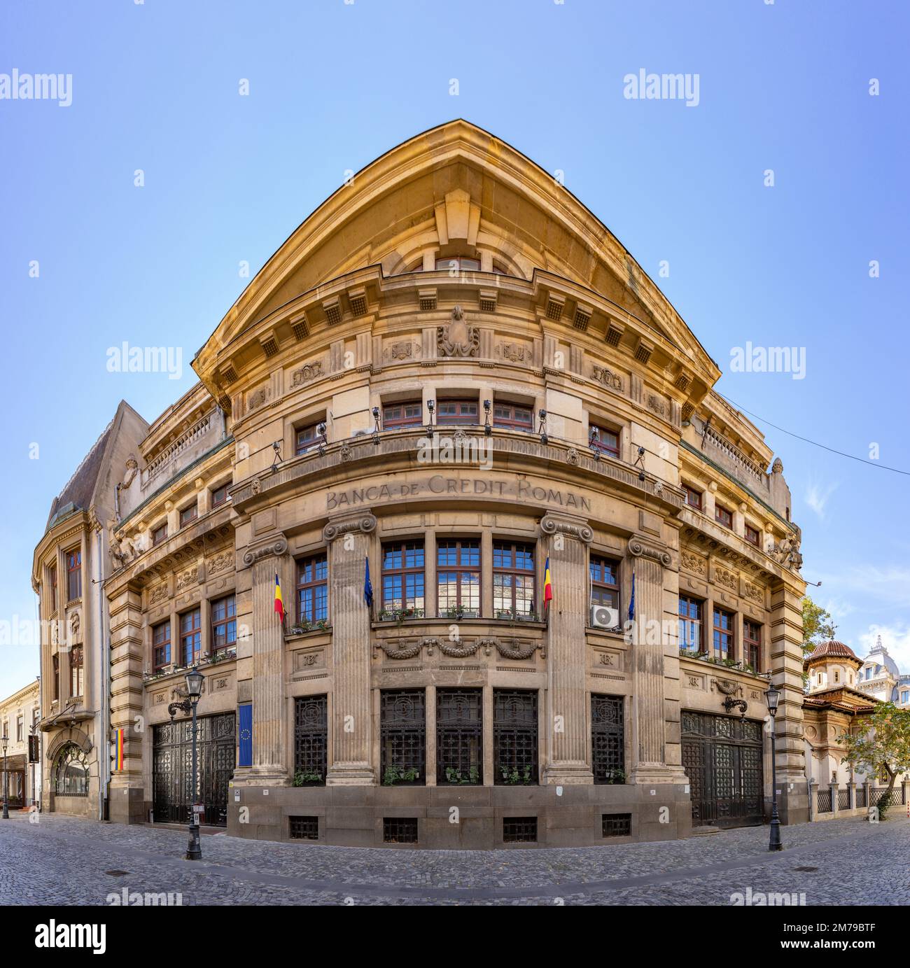 A picture of the facade of the Romanian Credit Bank building Stock ...