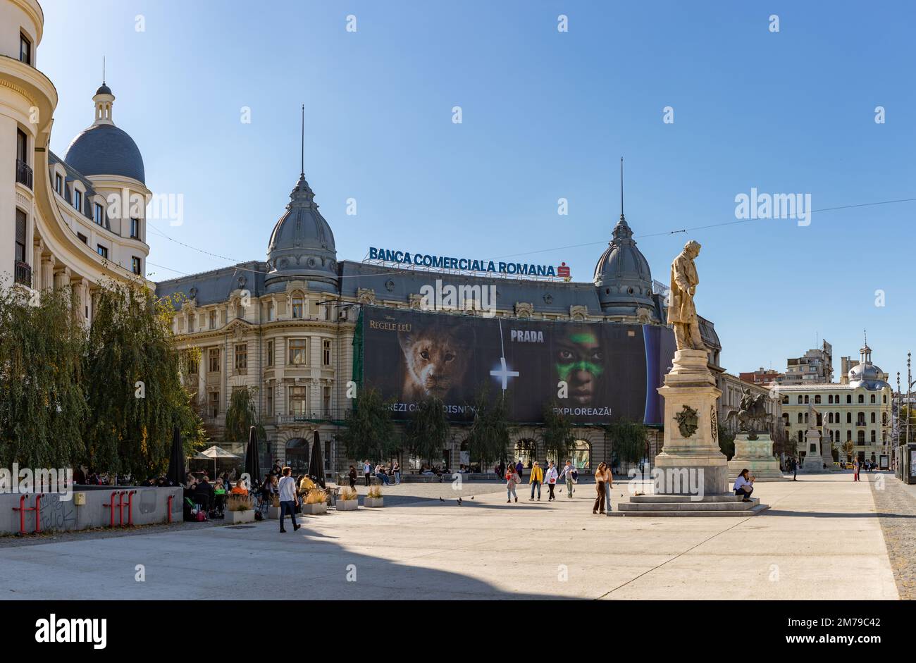 A picture of the University Square in Bucharest, with the Statue of ...