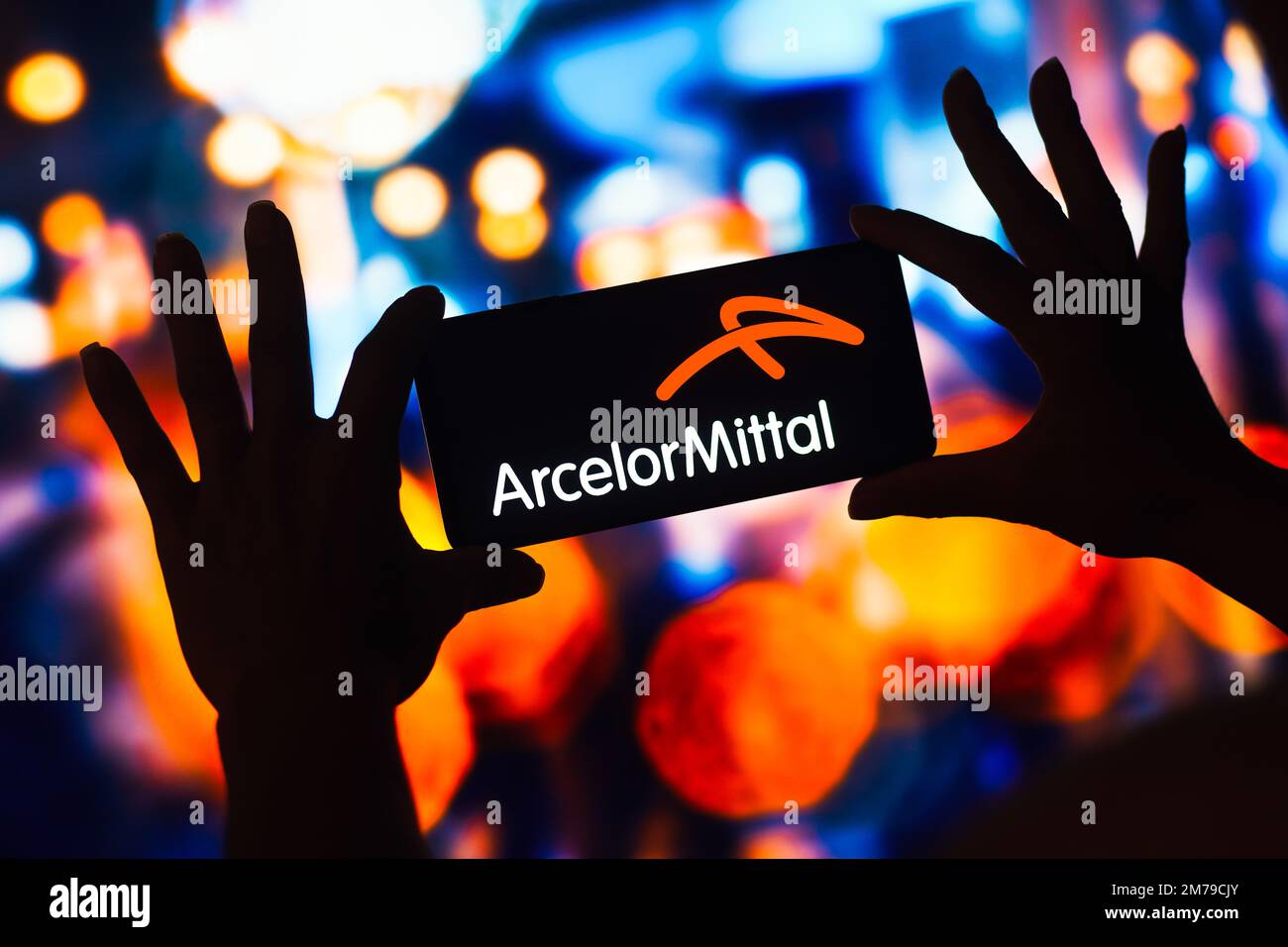 In this photo illustration, the ArcelorMittal S.A. logo is displayed on a smartphone screen ...