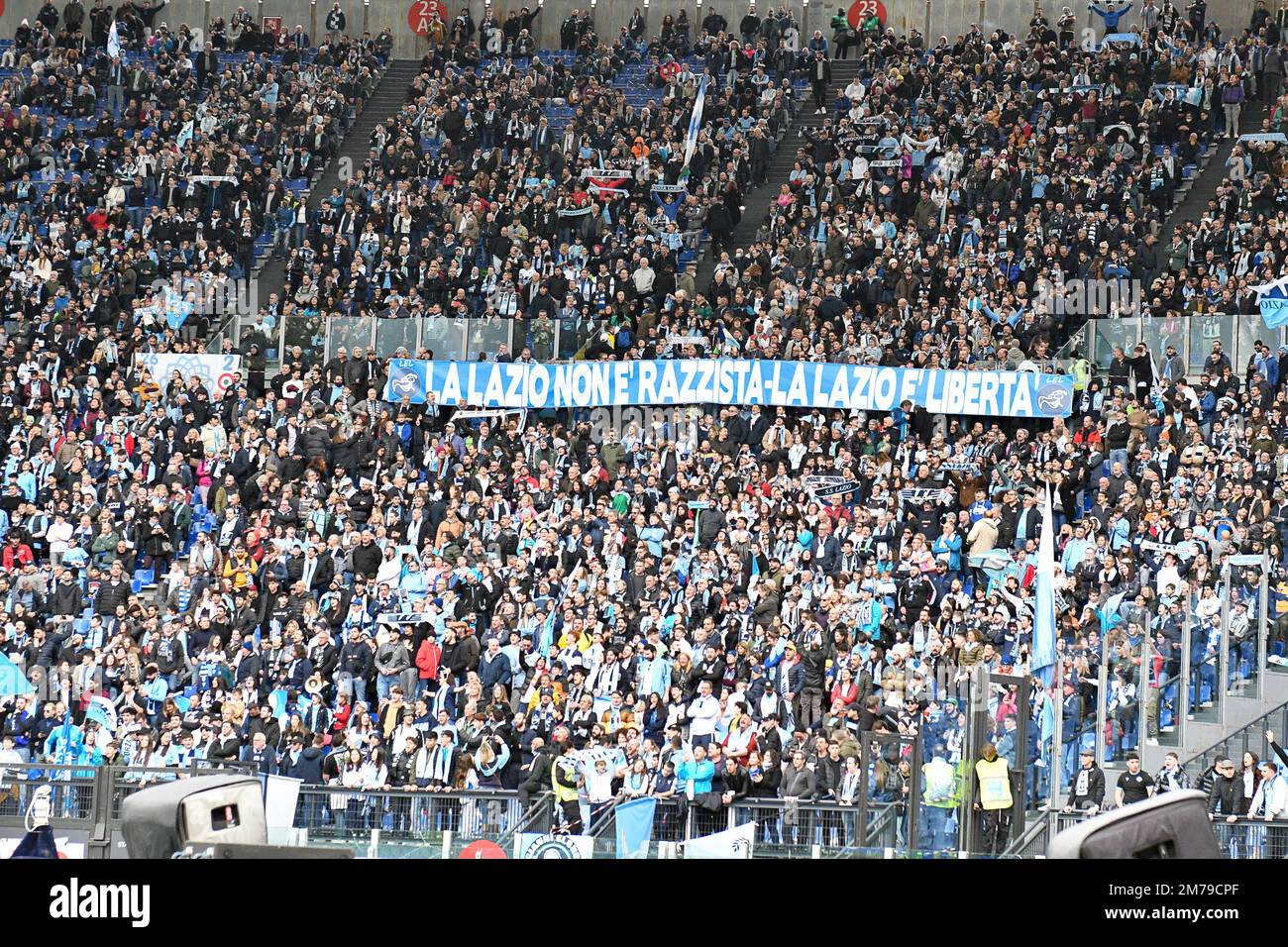 Lazio's supporters show a banner against racism during Serie A League ...