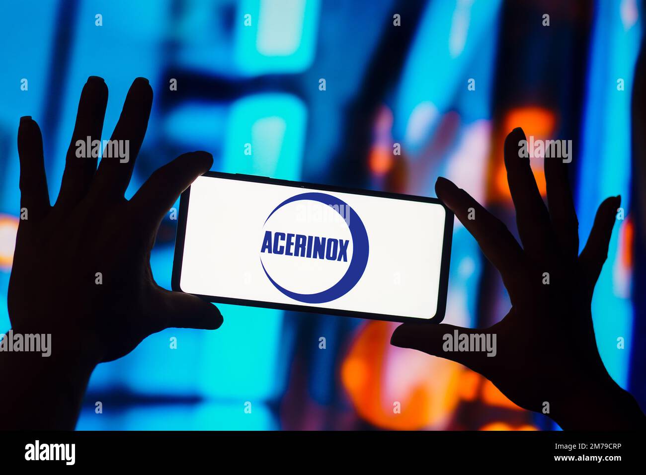 In this photo illustration, the Acerinox logo is displayed on a ...