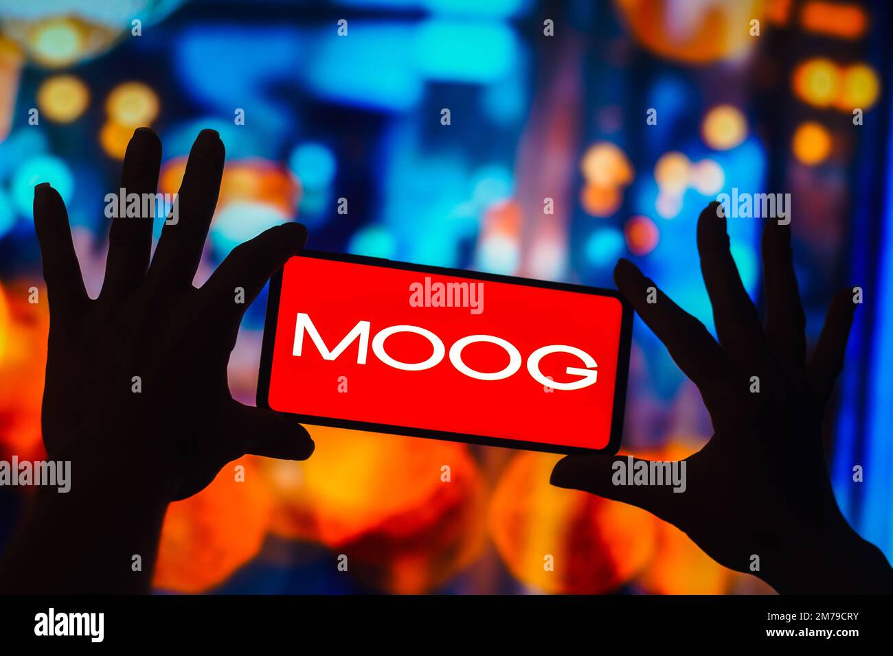 In this photo illustration, the Moog, Inc. logo is displayed on a ...