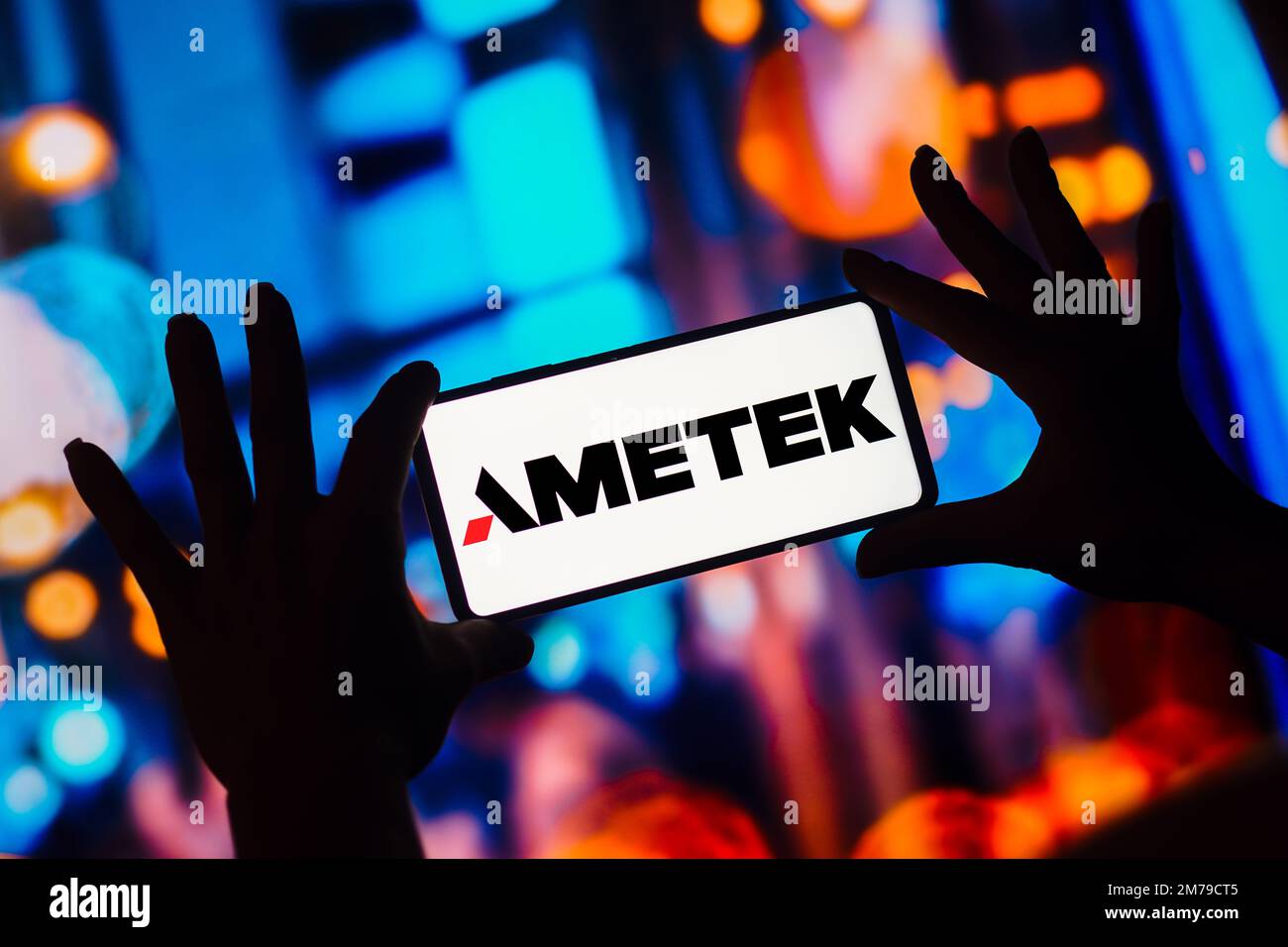 In this photo illustration, the AMETEK, Inc. logo is displayed on a smartphone screen Stock ...