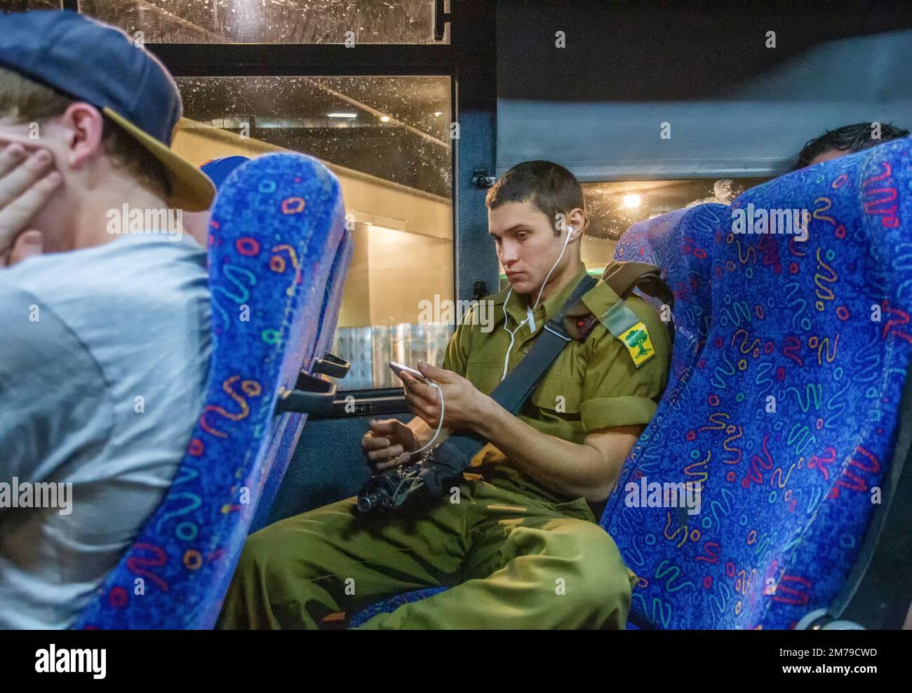 12-26-2014 Jerusalem , Israel. Inside the Israeli bus (intercity) in ...