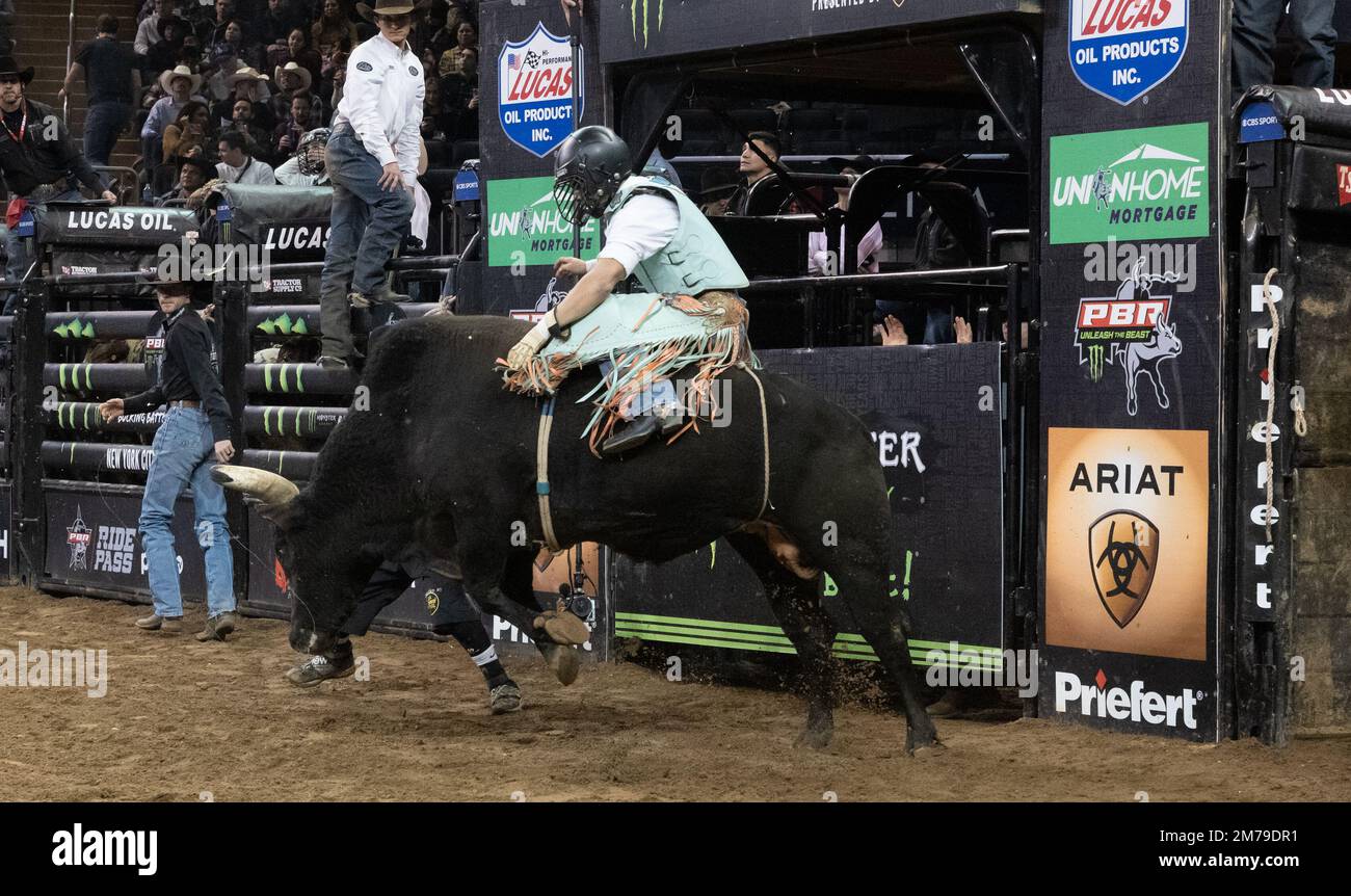 New York, New York, USA. 7th Jan, 2023. Professional bull rider THIAGO ...