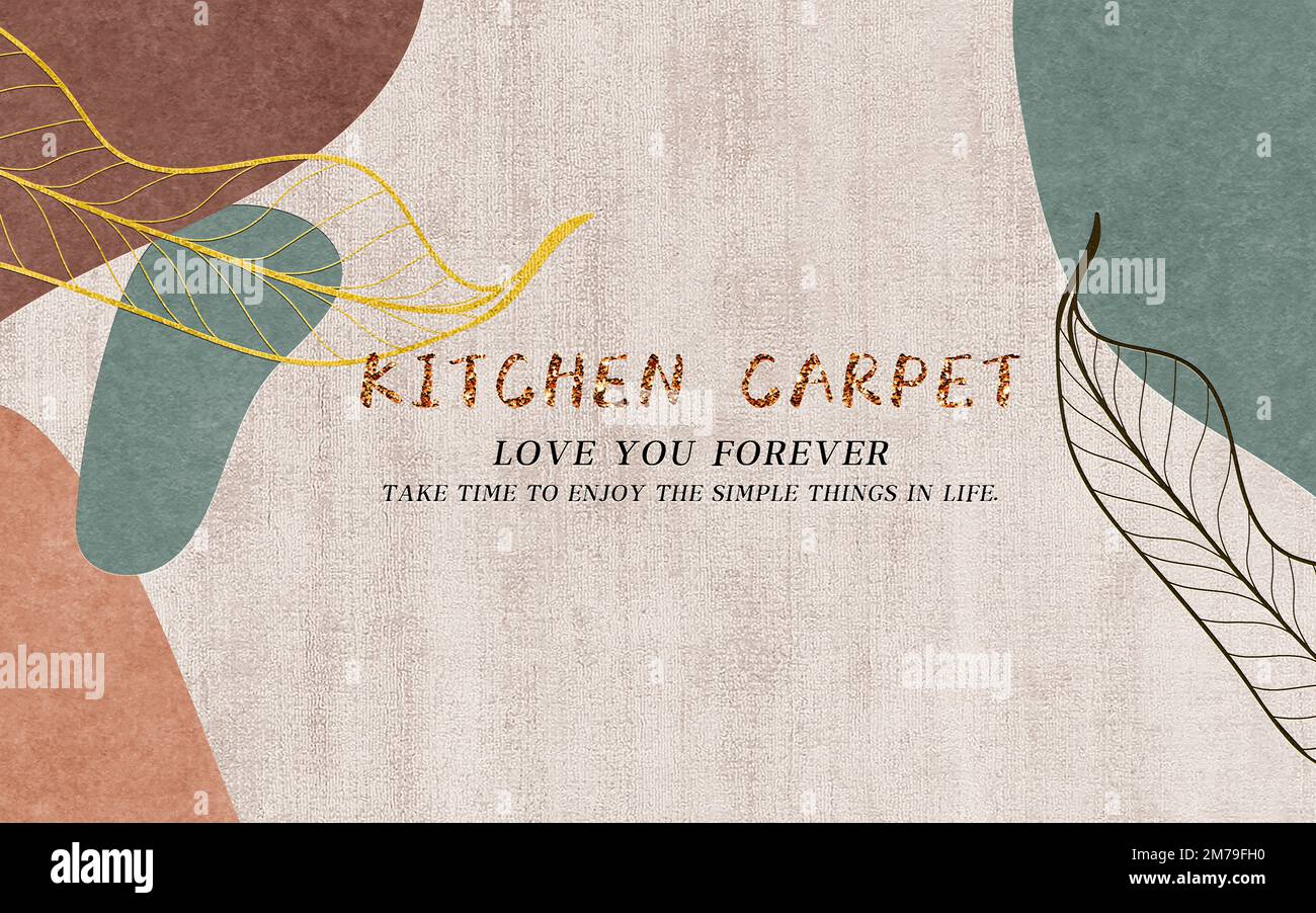 An illustration of colorful shapes and text isolated on a carpet ...