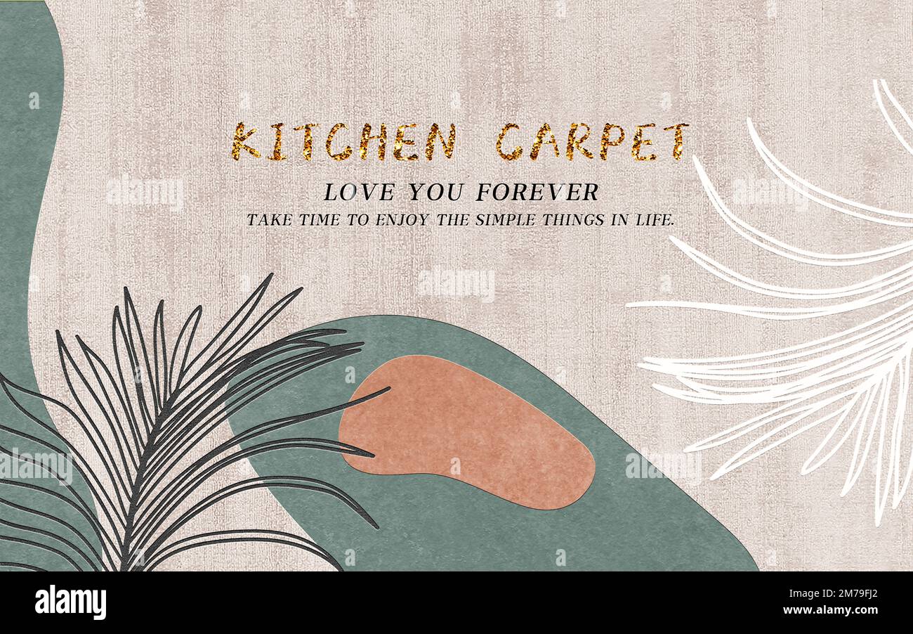 An illustration of colorful shapes and text isolated on a carpet ...