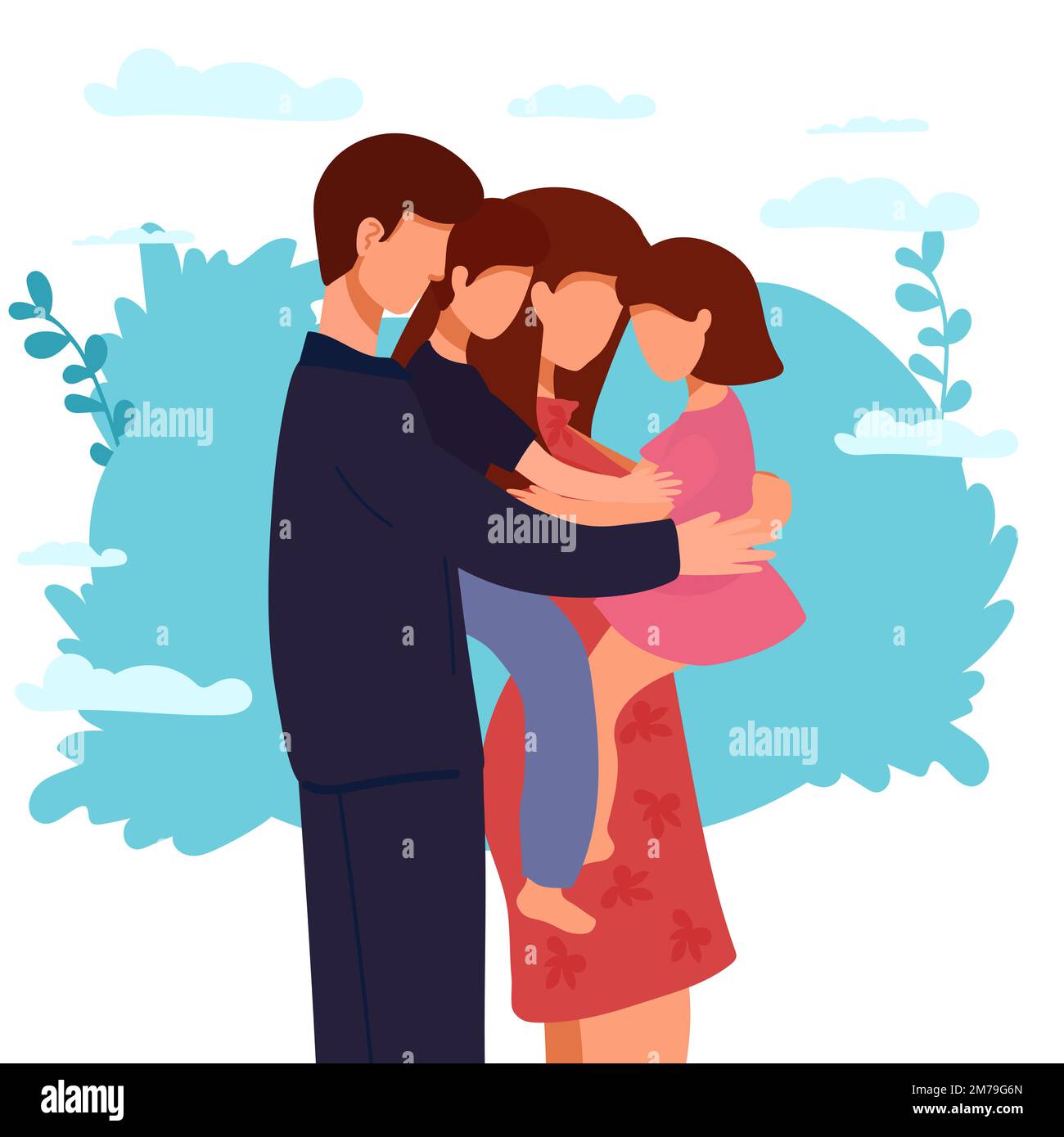 vector illustration of a happy family, mother father daughter son ...