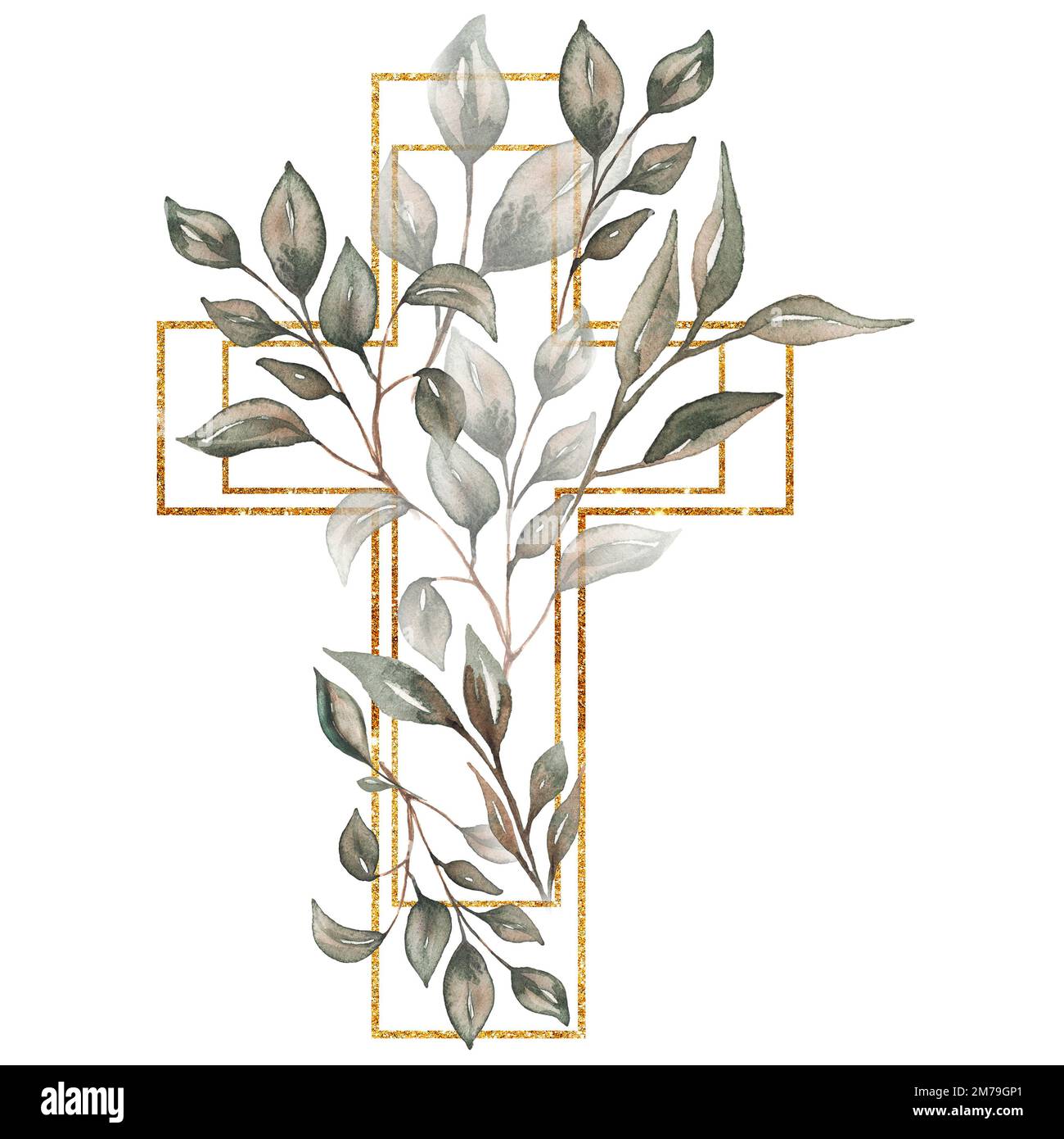 Watercolor hand painted Floral Cross Clipart, Easter Religious greenery ...