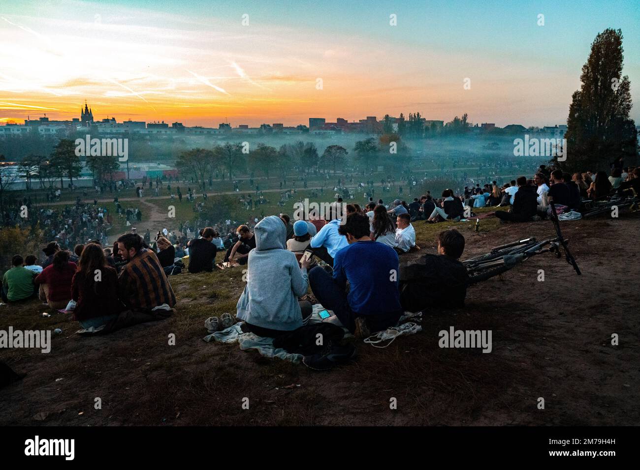 Mauerpark fog of grill, people chilling and grilling on sunday ...