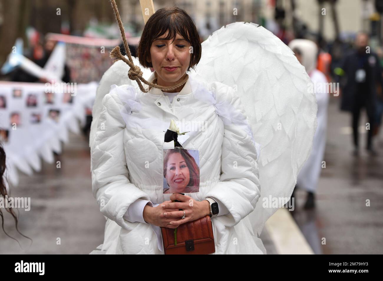 London, England, UK. 8th Jan, 2023. Protesters take part in a ...