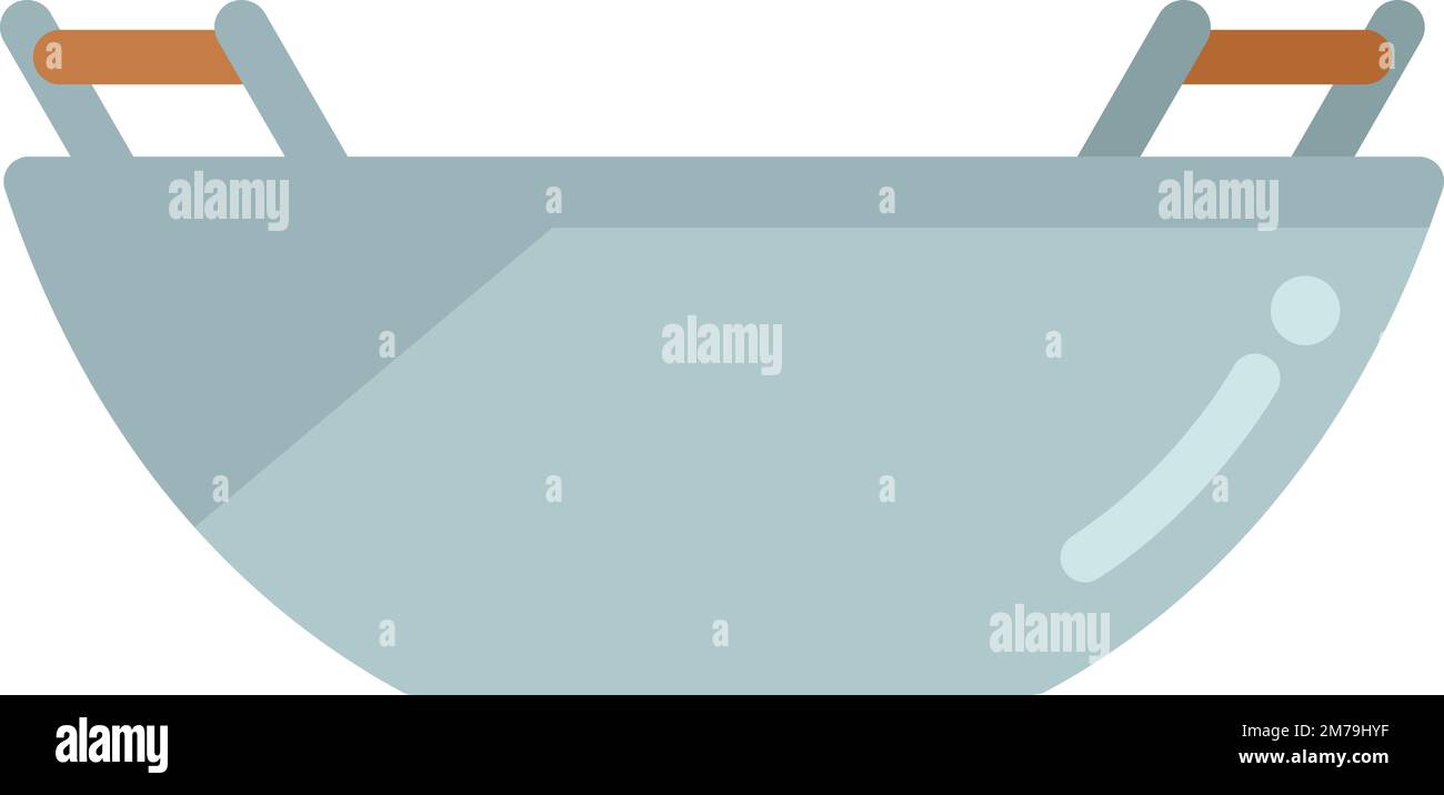 Wok frying pan icon flat vector. Fry cooking. Oil stove isolated Stock ...