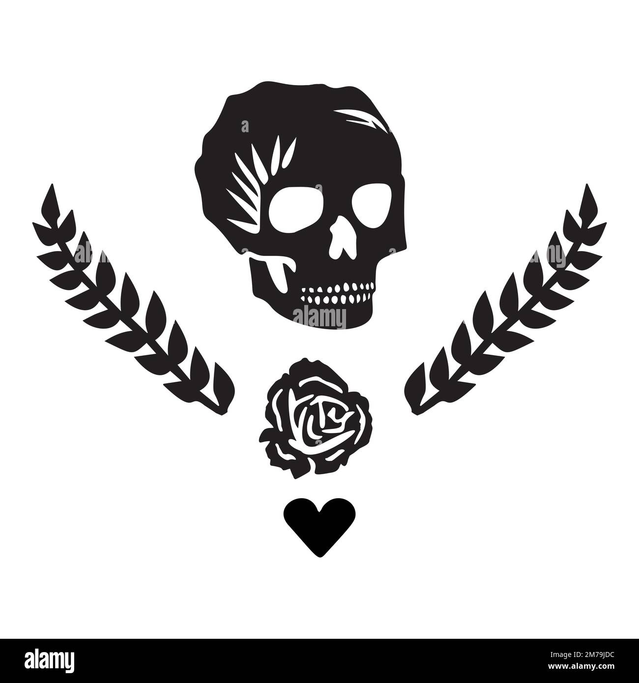 Valentines day skull love tattoo graphic. Vector floral skeleton Stock ...