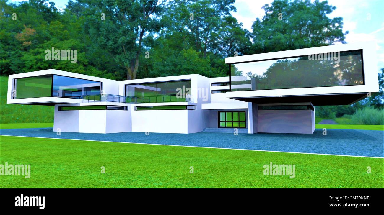 Newly built modern house in a park zone for people with middle income ...