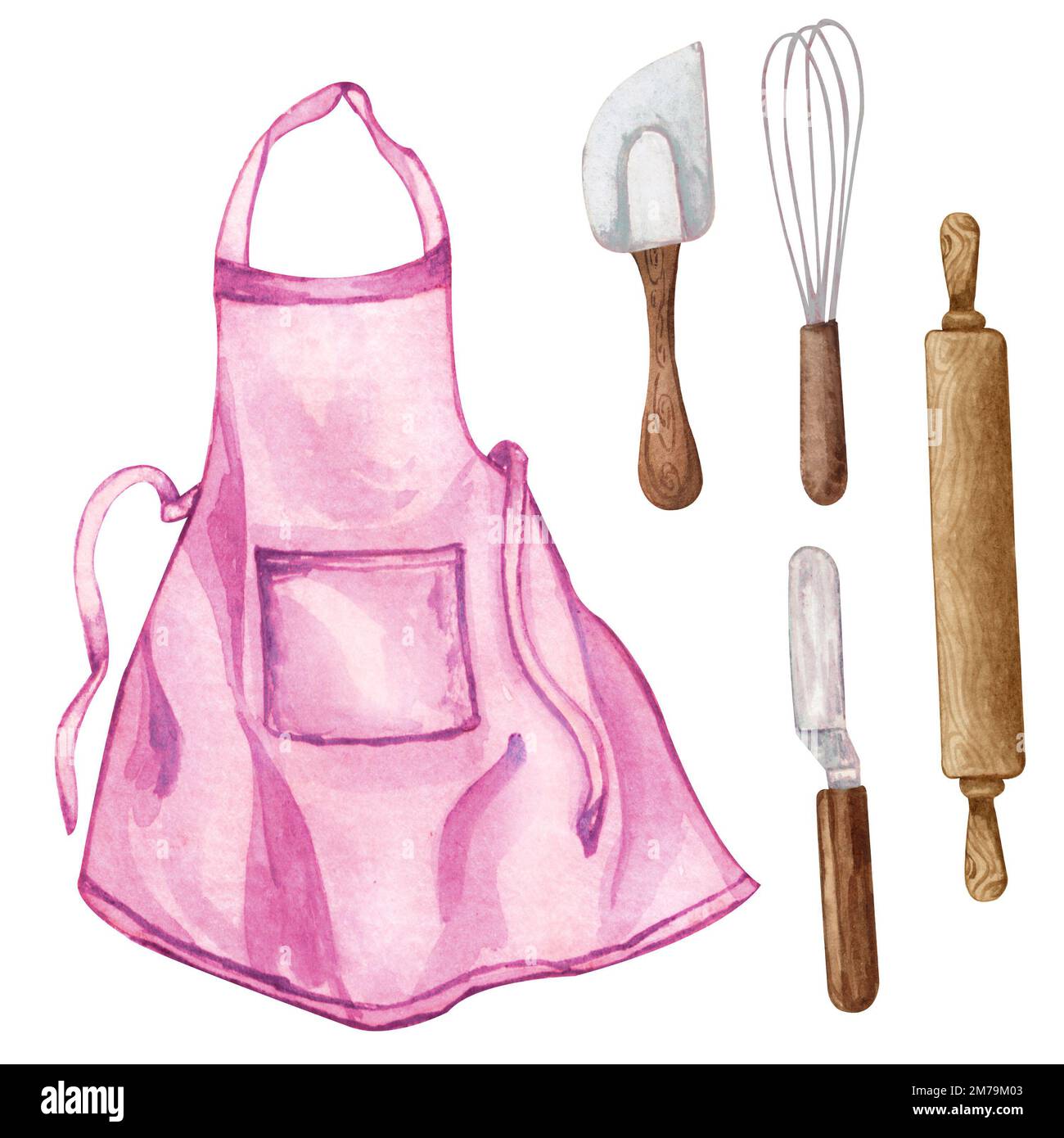 watercolor Baking set with kitchen utensils, mixer, chocolate ...