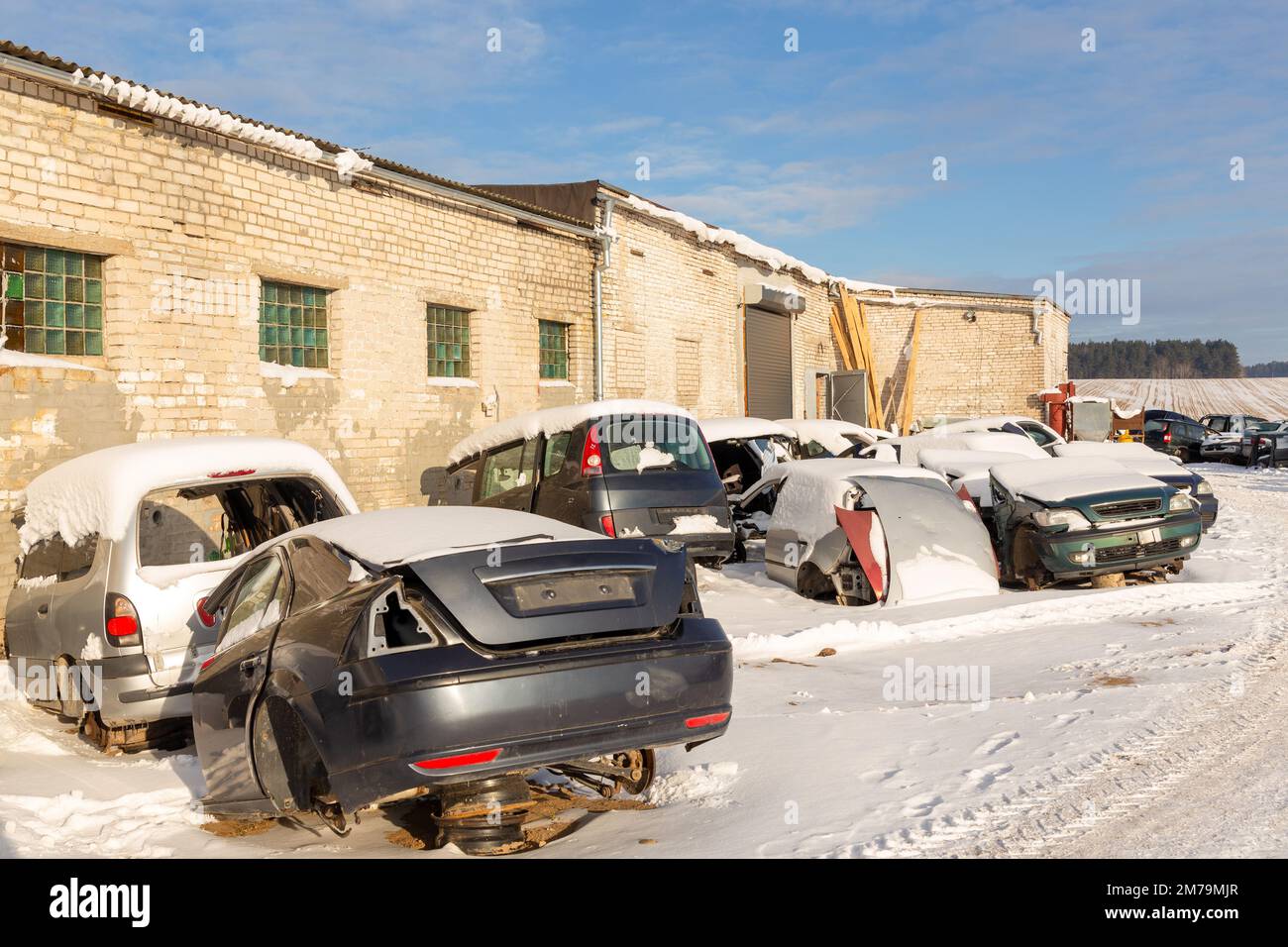 Disassembled cars on a car dump are on sale for spare parts. Trade in ...