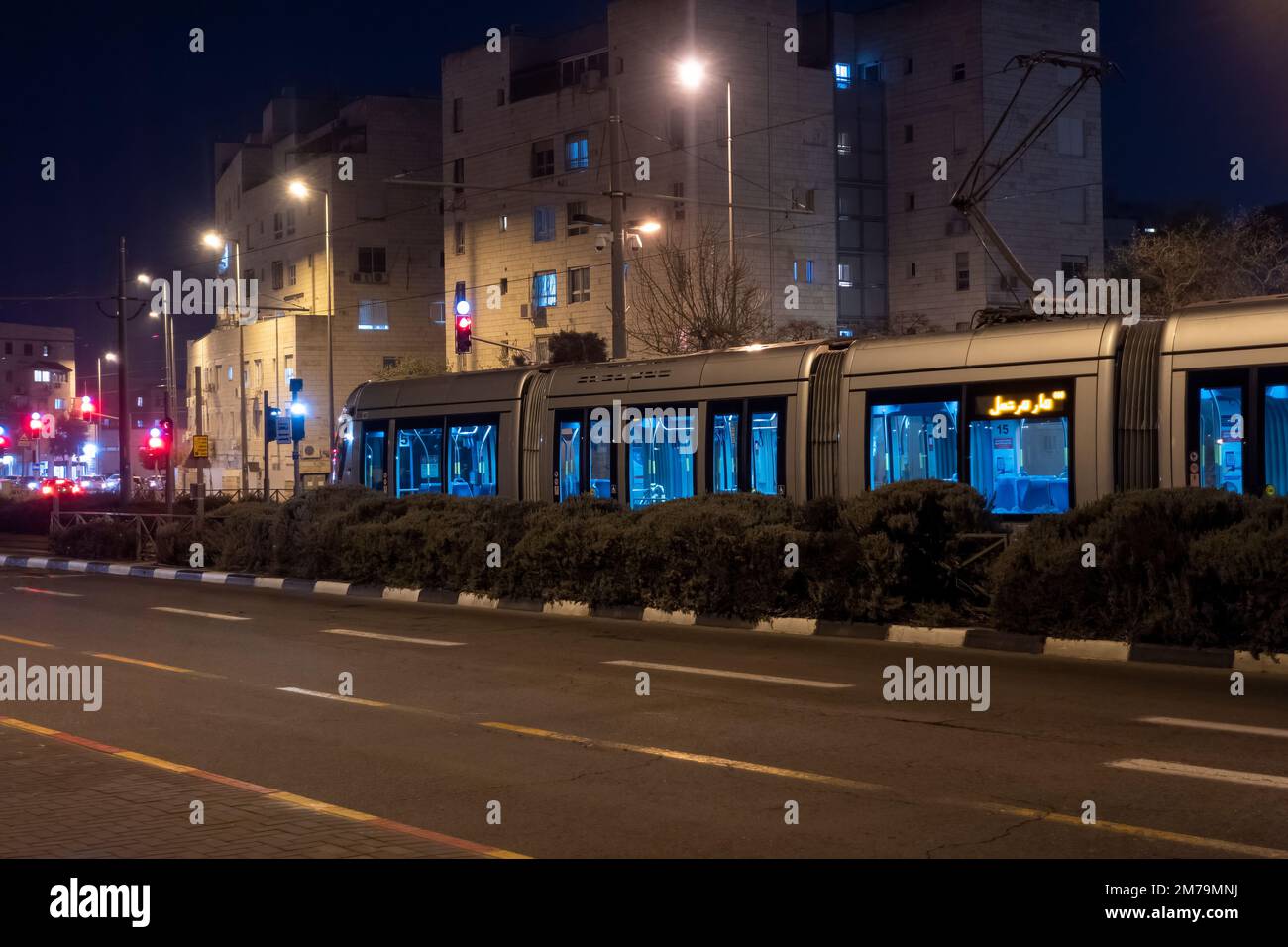 The Jerusalem Light Rail or Jerusalem Tramway in Pisgat Ze'ev or Pisgat ...