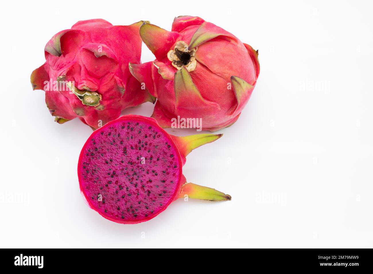 Pink pitahaya or dragon fruit isolated on white background with copy ...