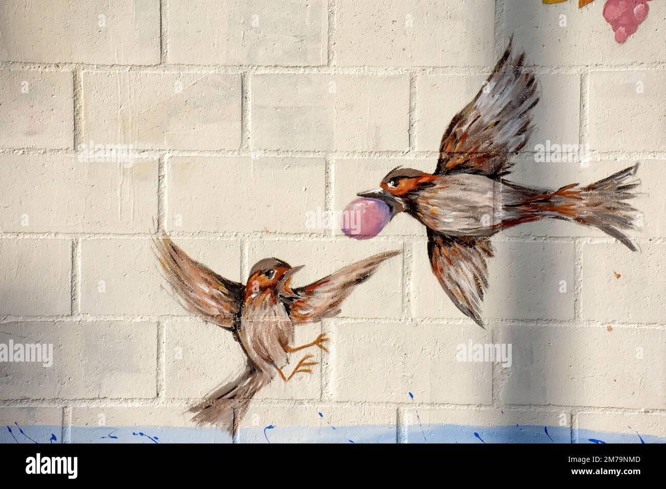 Graffiti with wild animals on a wall of a building in Torrelodones ...